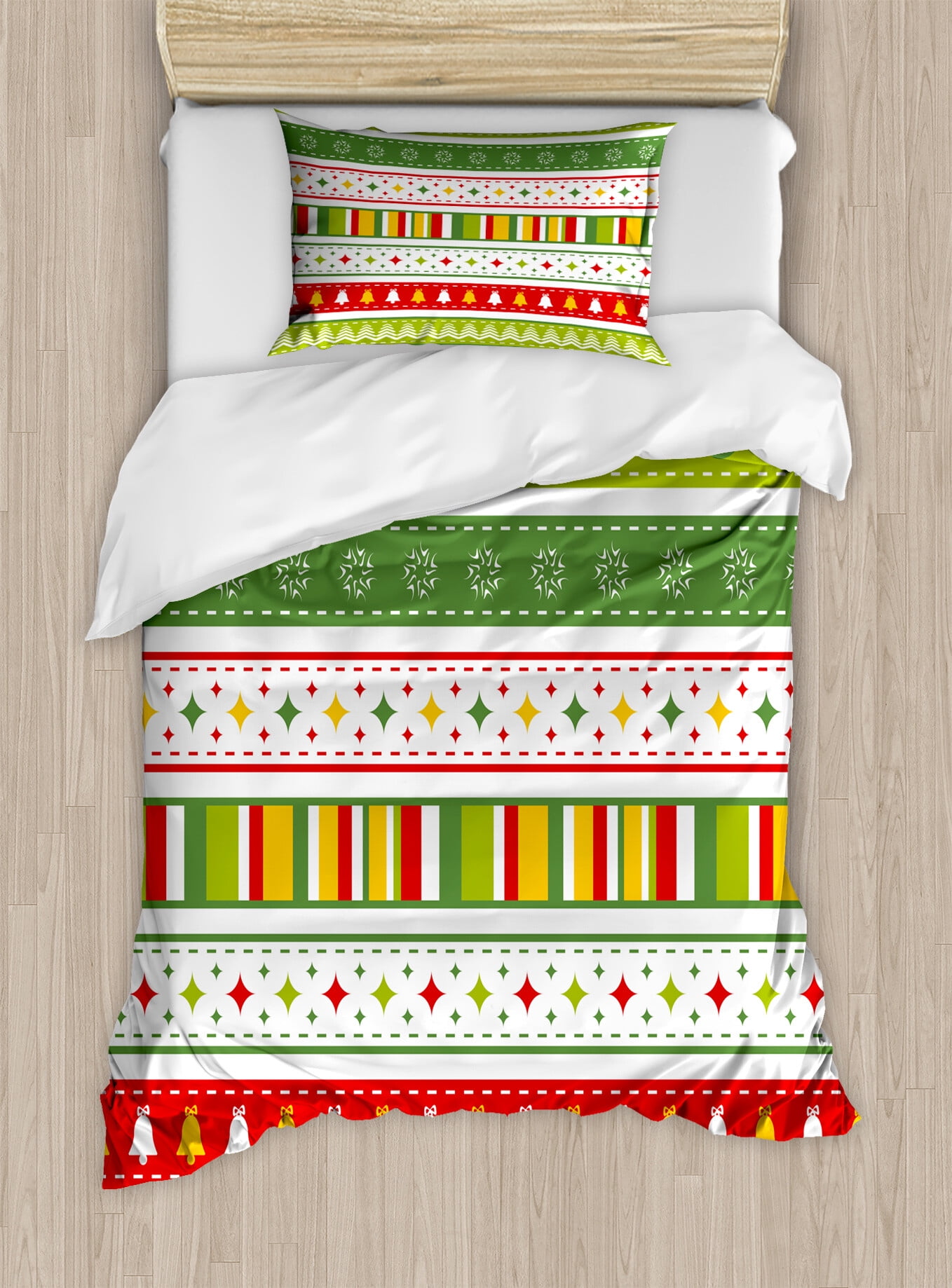 Christmas Duvet Cover Set, Traditional Winter Seasonal Borders Stars ...