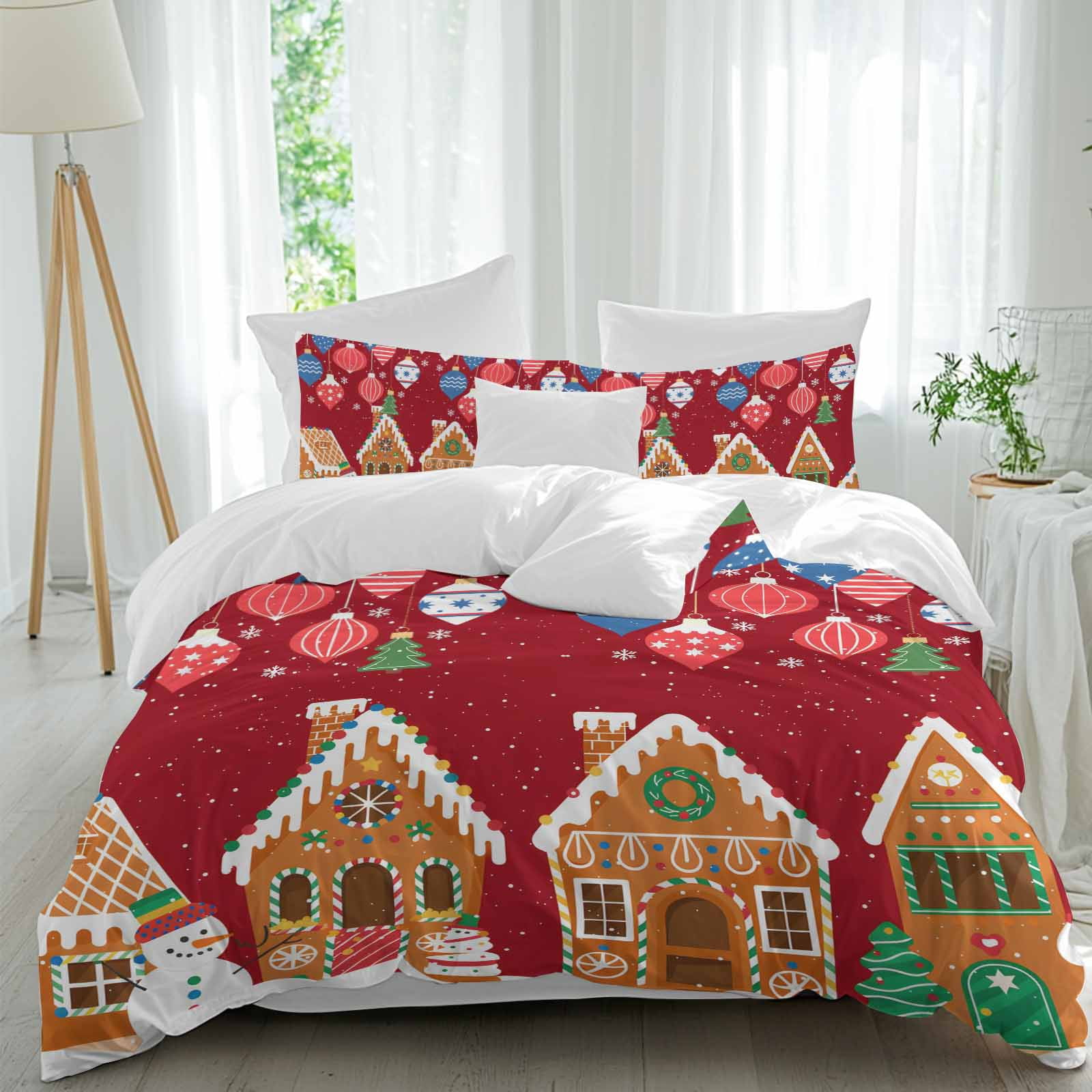 Christmas Duvet Cover Set Twin Size, Gingerbread House Candy Red ...