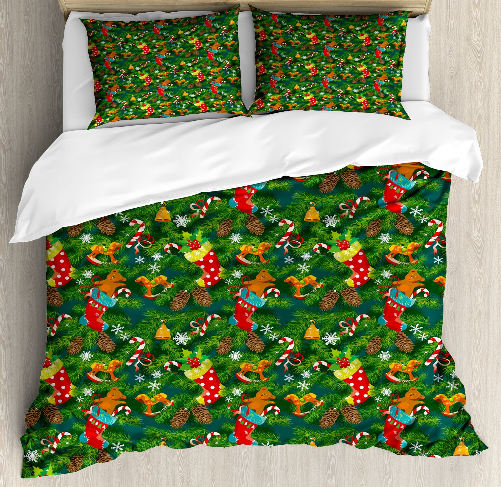 Christmas Duvet Cover Set, Xmas Accessories Stockings Candies Horse ...