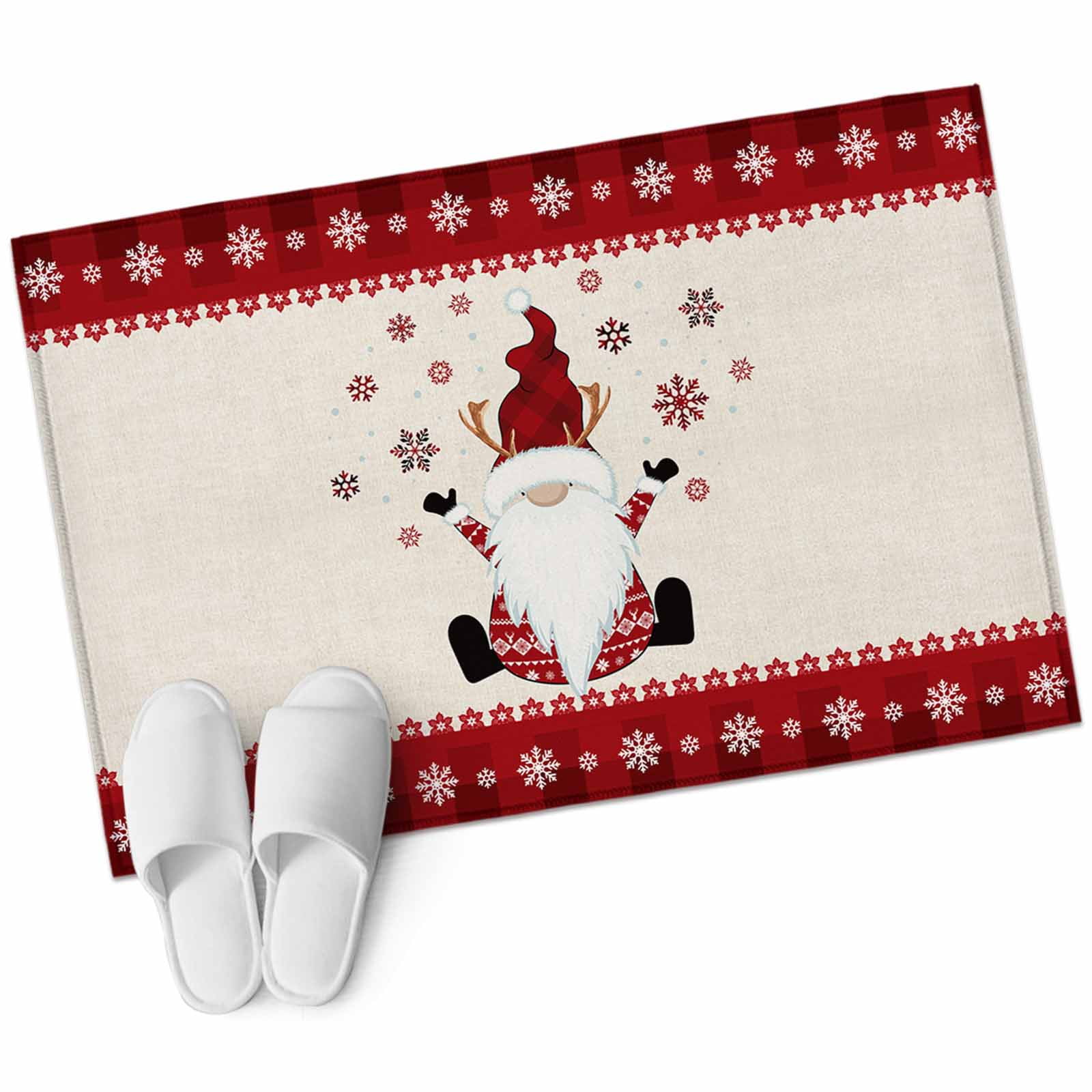 Christmas Dwarf Area Rug 2x3ft Snowflake Red Plaid Non-Slip Washable ...