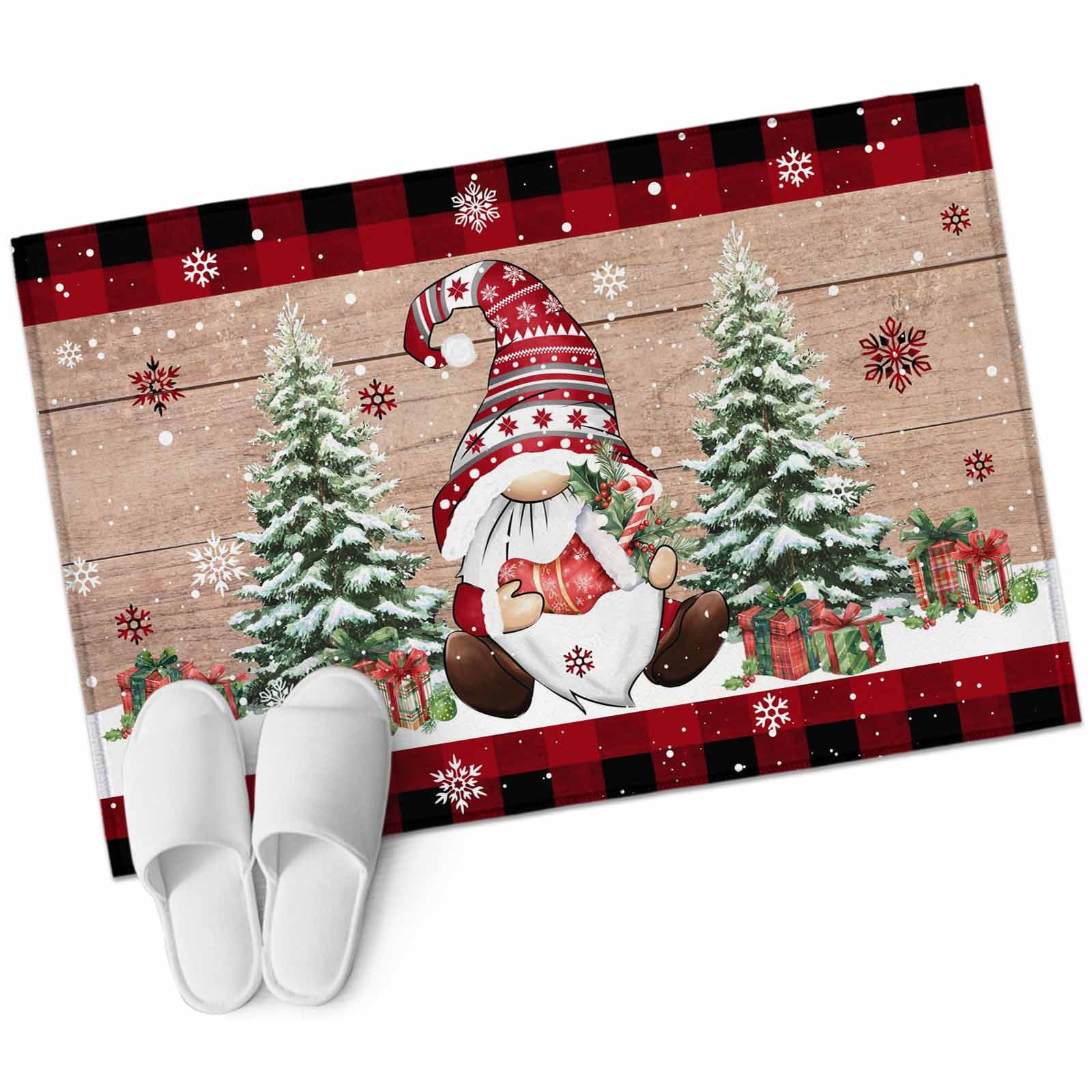 Christmas Dwarf Area Rug 2x3ft Winter Xmas Tree Snowflakes Plaid Board ...