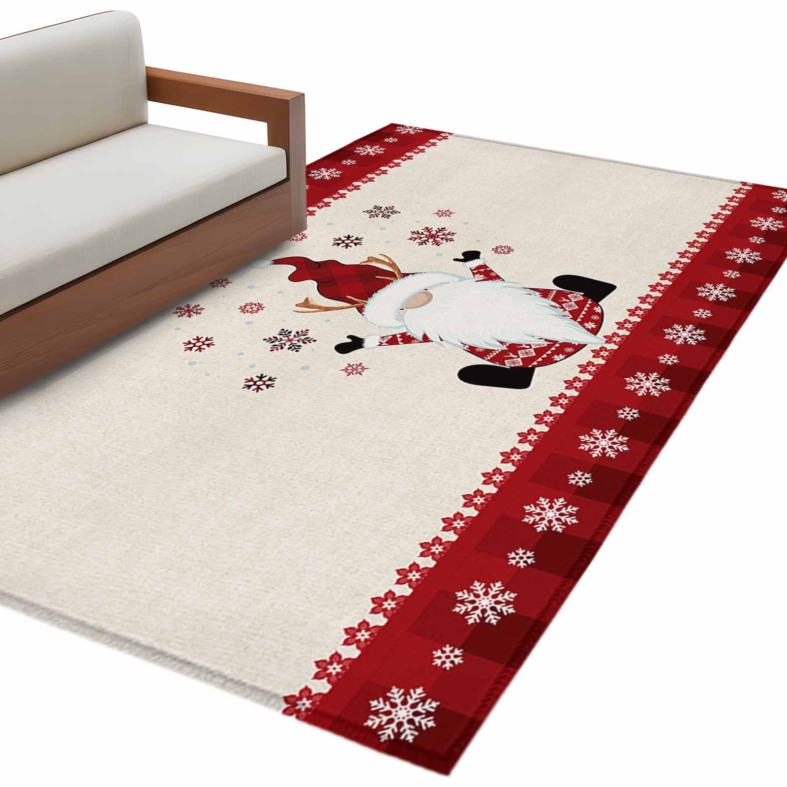 Christmas Dwarf Area Rug 4x6ft Snowflake Red Plaid Non-Slip Washable ...