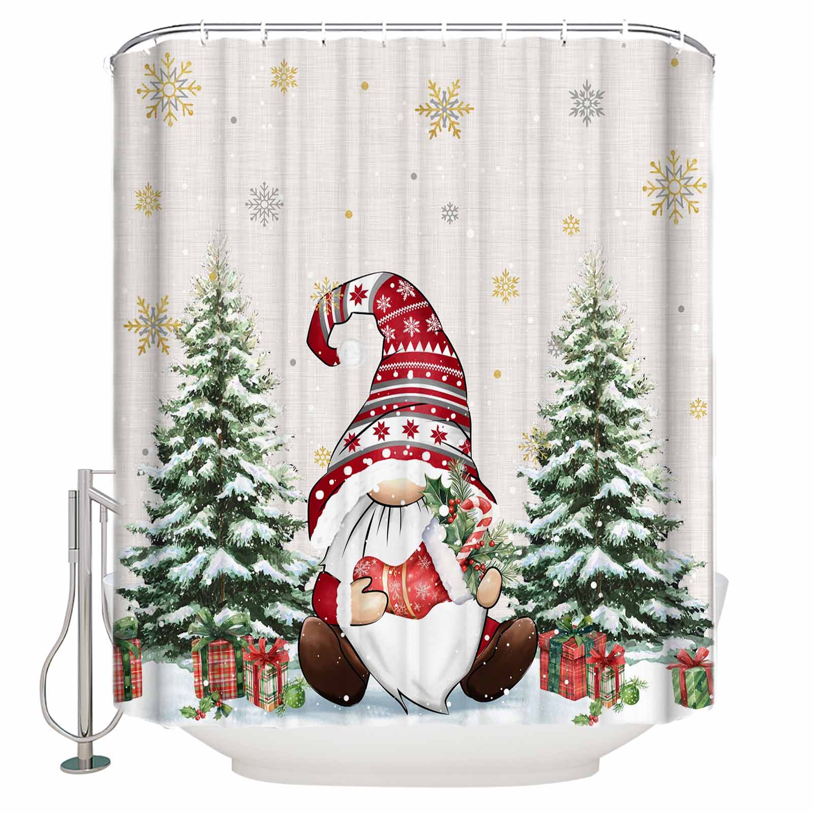 Christmas Dwarf Bathroom Shower Curtains with Hooks, Winter Christmas ...
