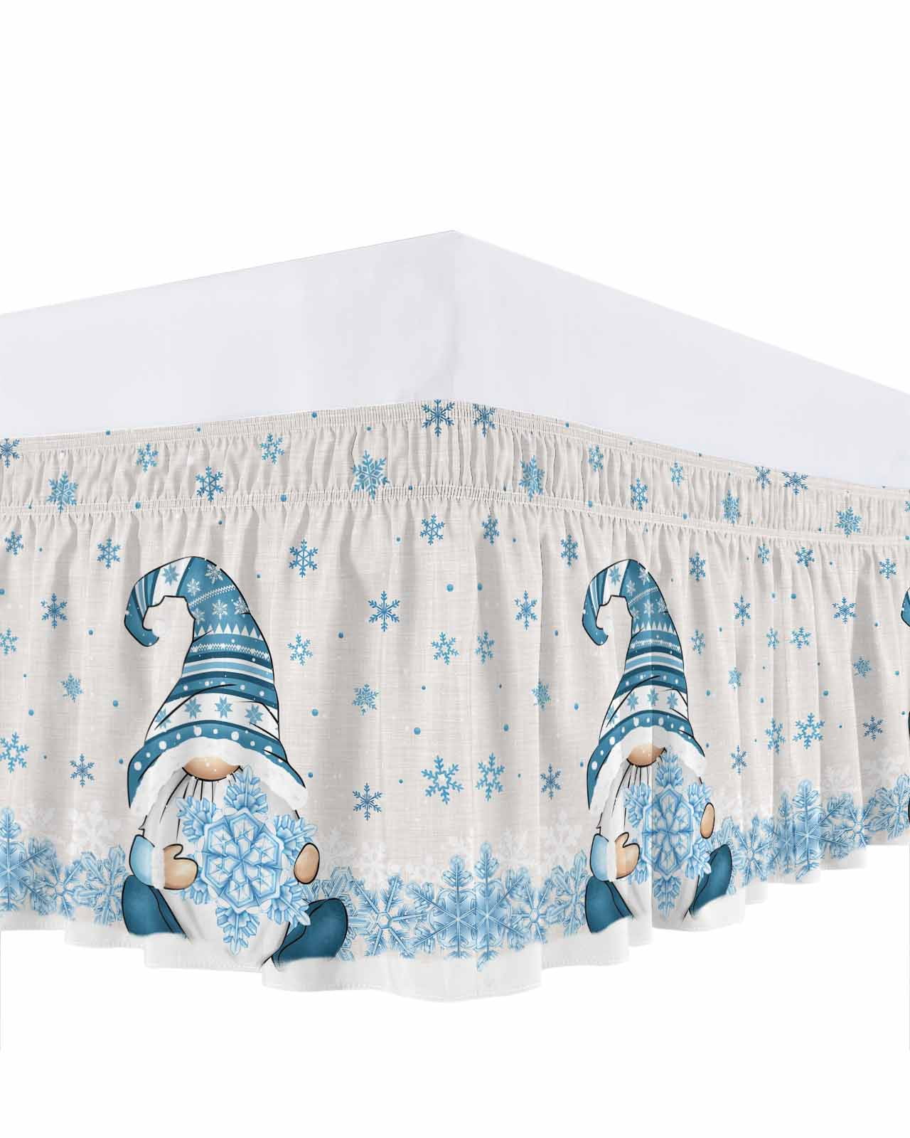 Christmas Dwarf Bed Skirt Blue Snowflake Bed Skirts California King ...
