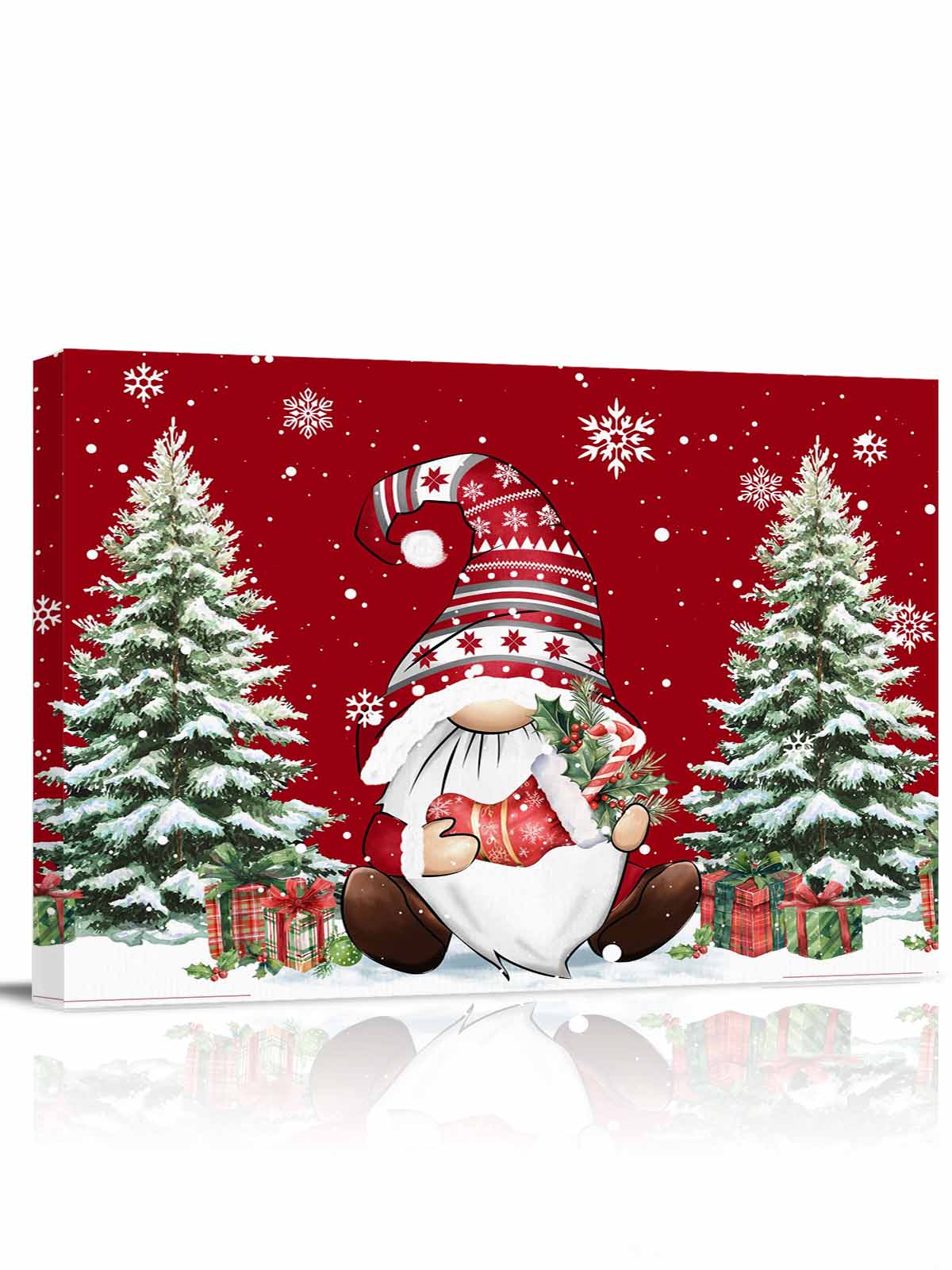 Christmas Dwarf Canvas Print Wall Art Winter Christmas Trees Snowflakes ...