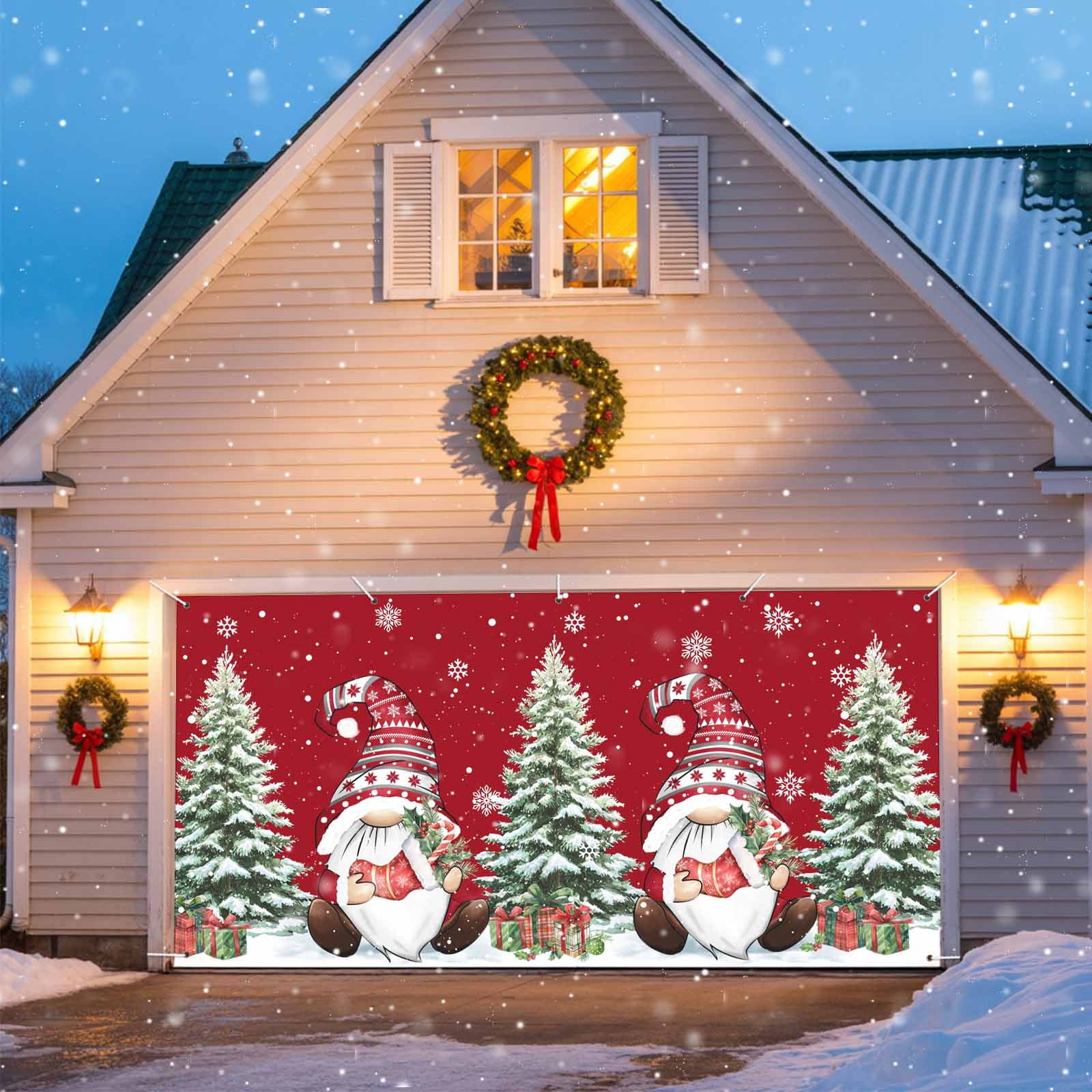 Christmas Dwarf Garage Door Banner Covers, Winter Christmas Trees ...