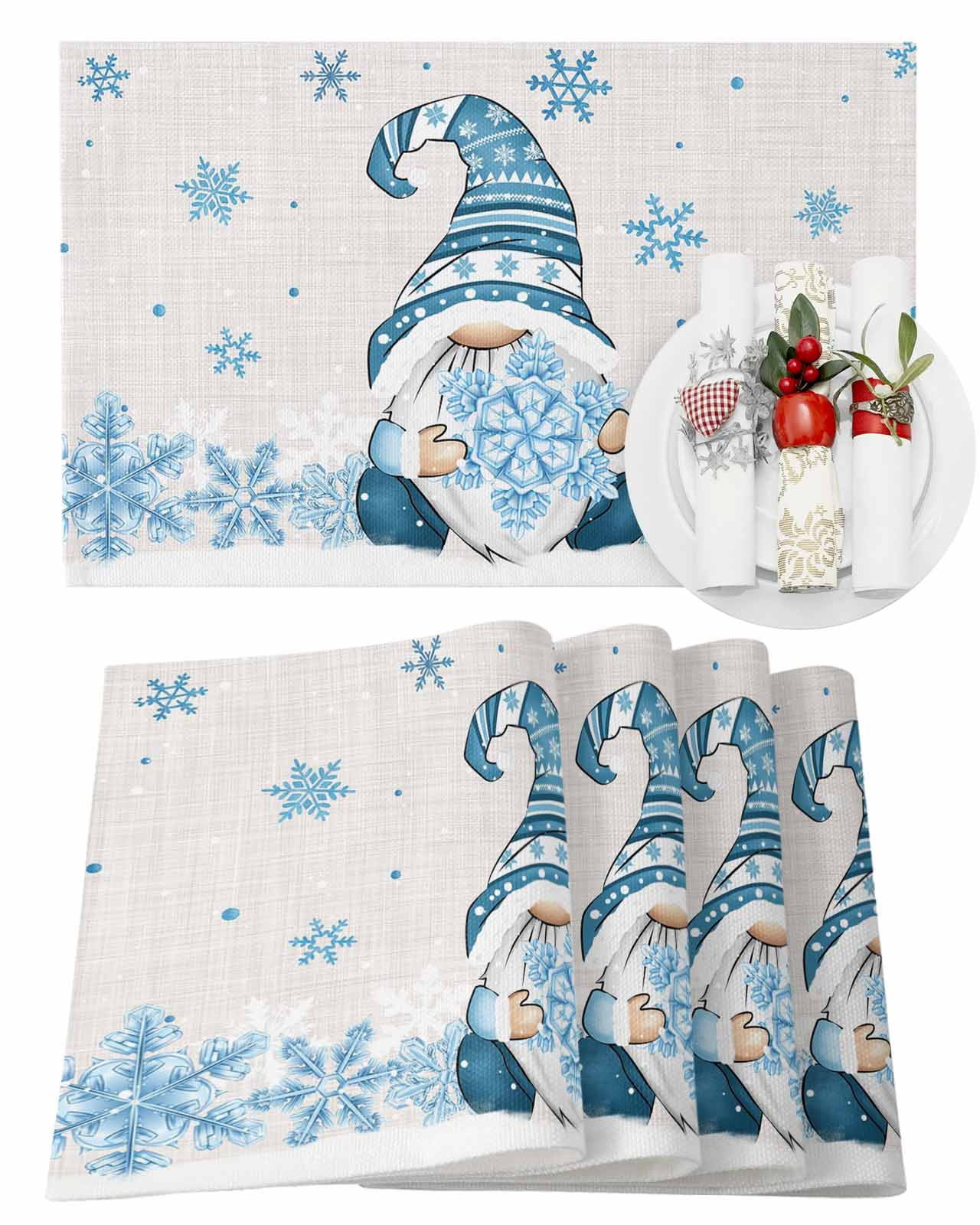 Christmas Dwarf Placemats Set of 2 Blue Snowflake Heat Insulation ...
