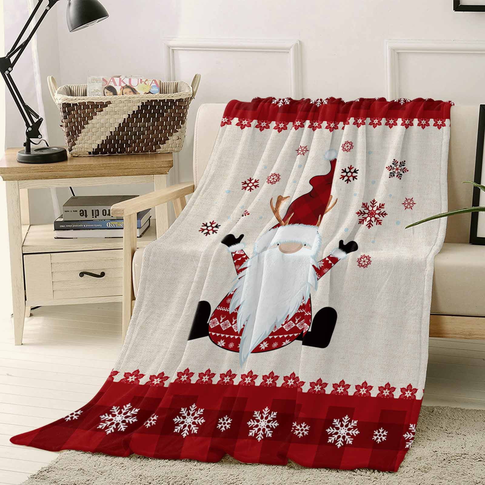 Christmas Dwarf Throw Flannel Blanket 60x80In Snowflake Red Plaid Super ...