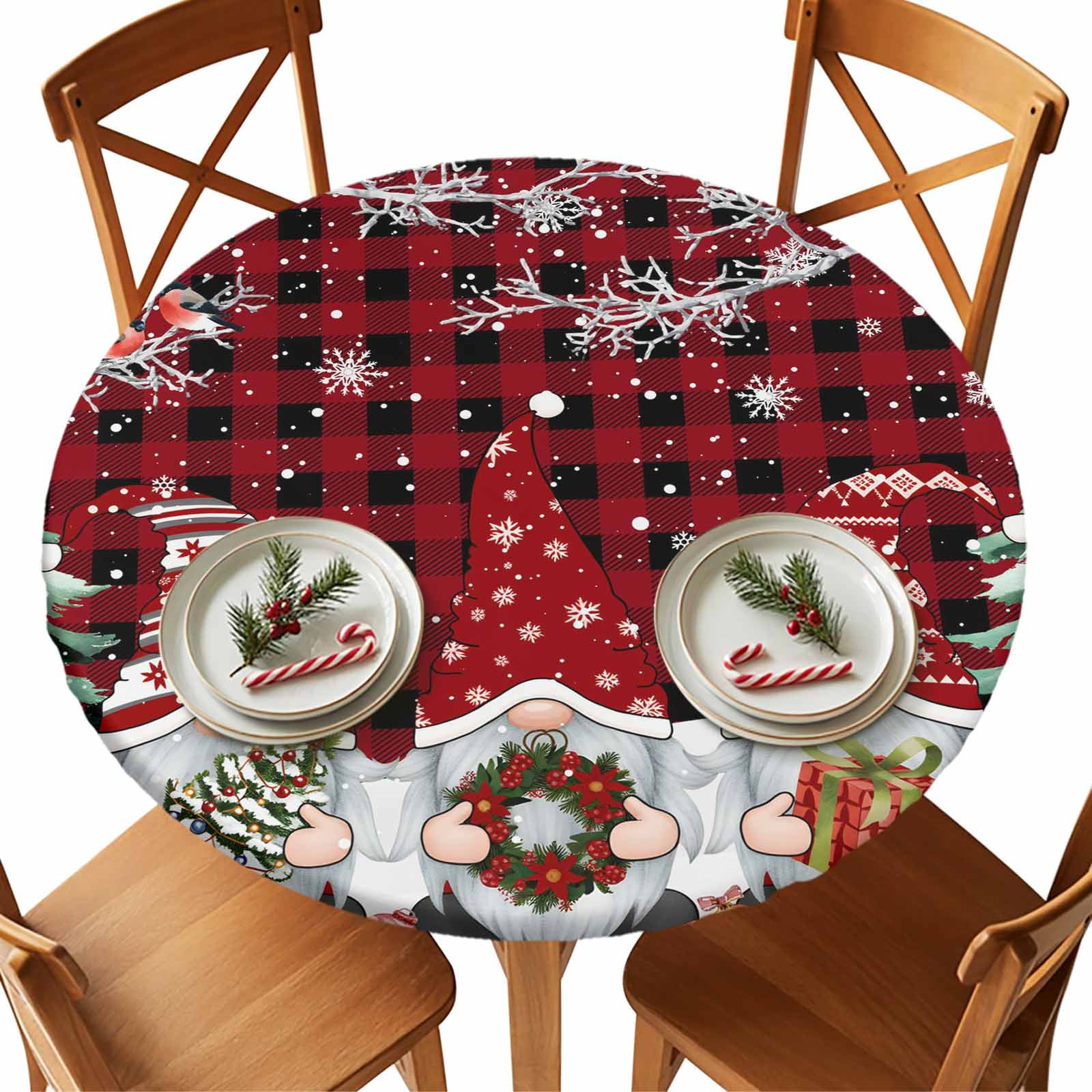 Christmas Dwarf Xmas Tree Snow Fitted Round Tablecloths Table Covers 55 ...
