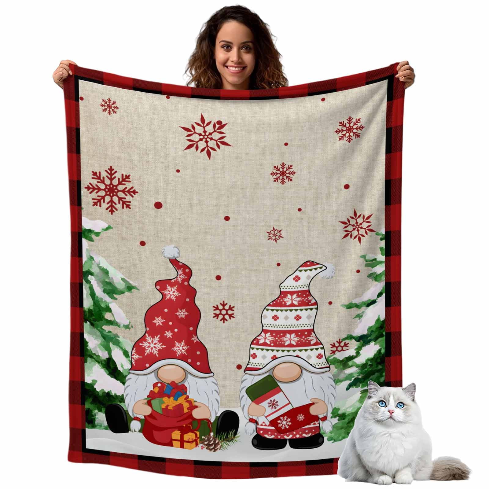 Christmas Dwarfs Fleece Throw Blanket Lightweight Xmas Gnome Pine Tree ...