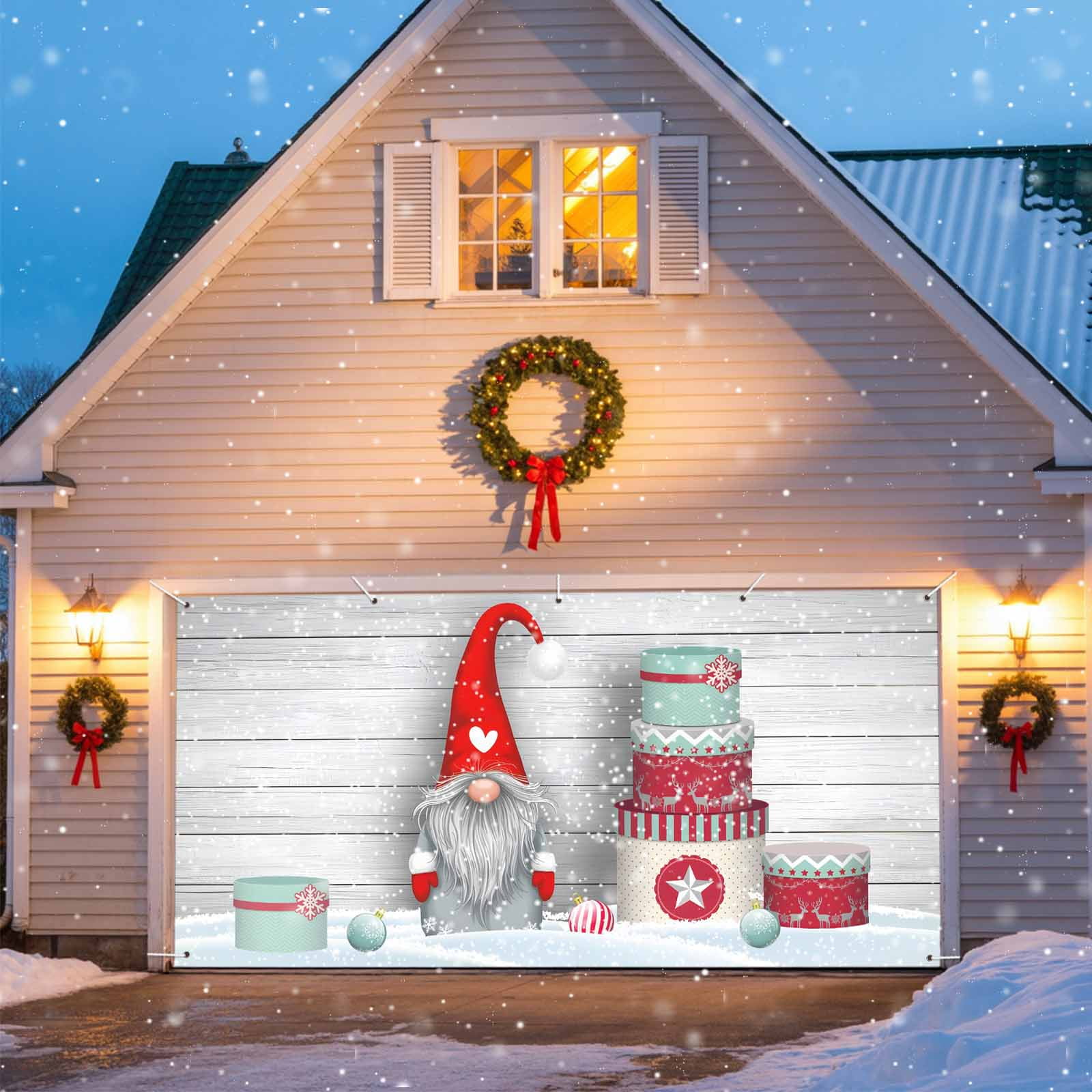 Christmas Dwarfs Garage Door Banner Covers, Winter Gnomes with Hat Xmas ...