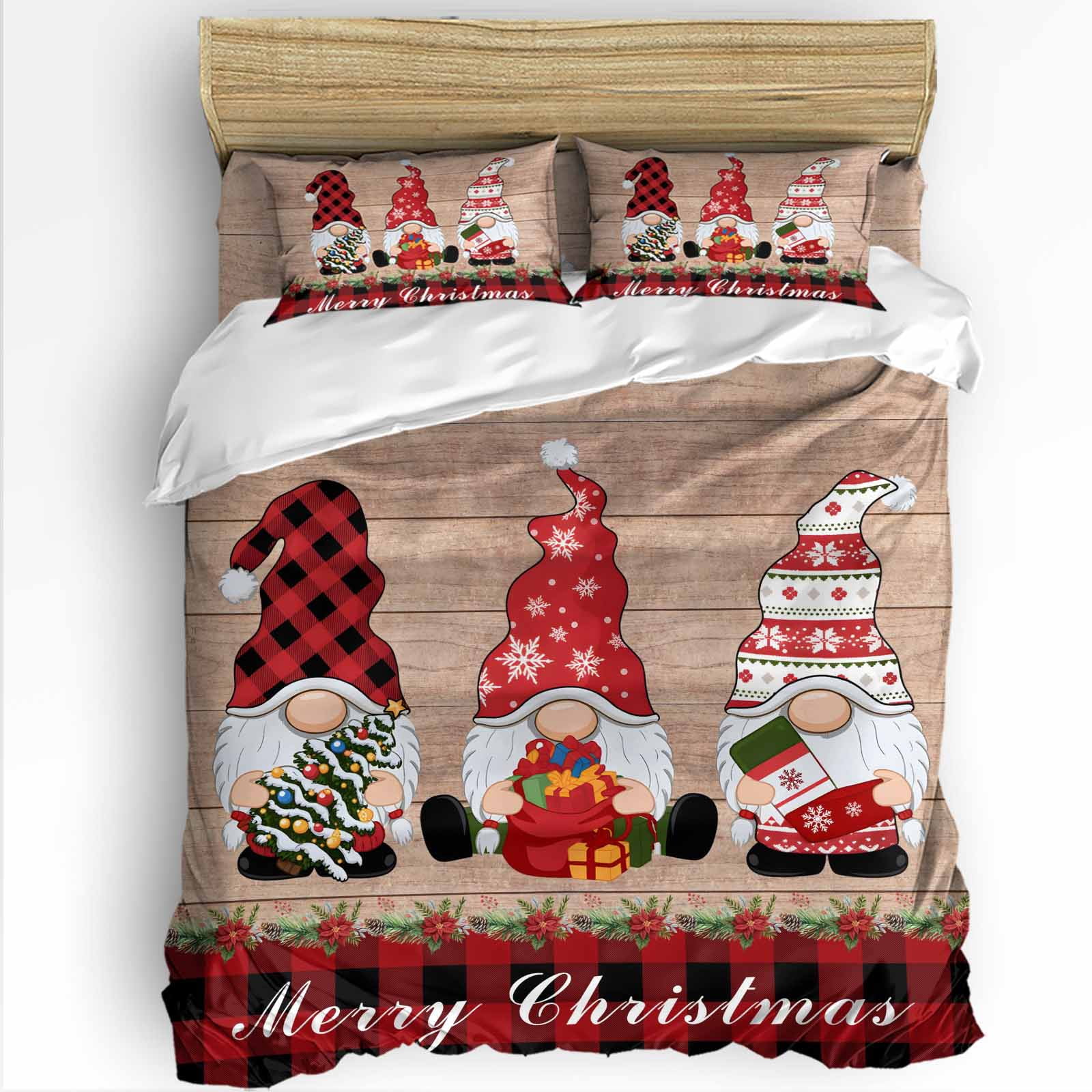 Christmas Dwarfs Queen Size Comforter Set, Winter Hat Gnome Poinsettia ...
