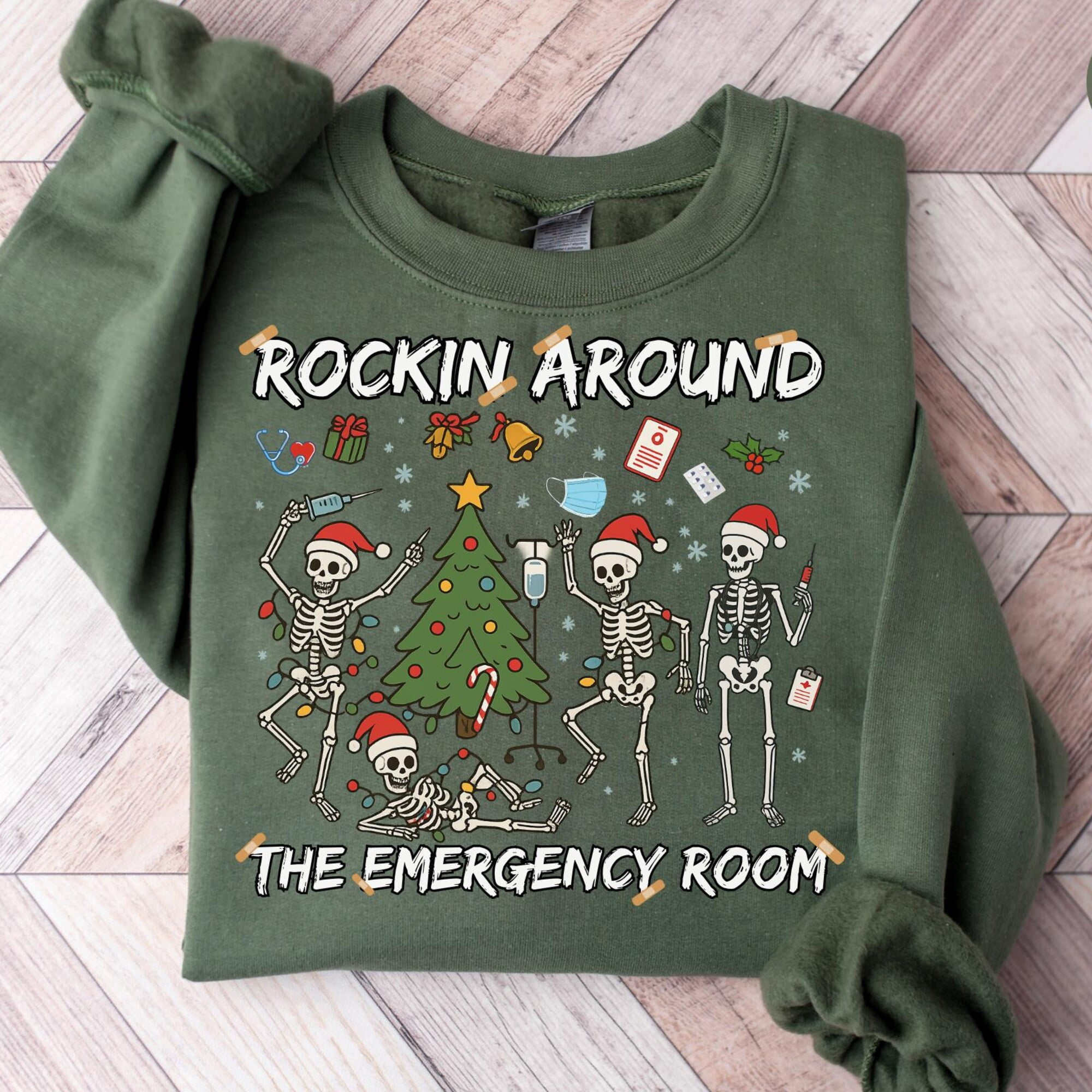 Christmas ER Nurse Crewneck Rockin Around The Emergency Room TShirt ...