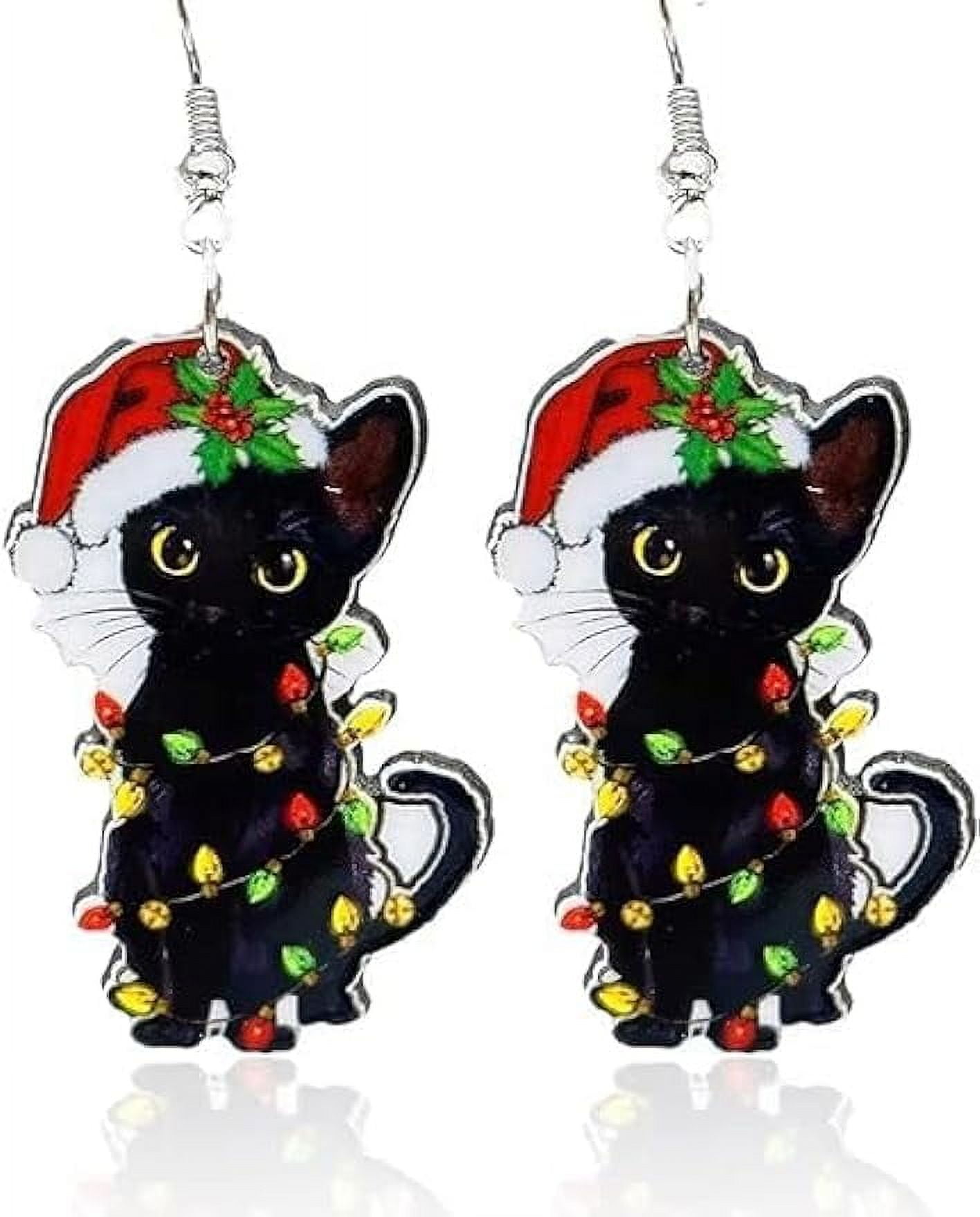 Christmas Earrings Acrylic Light Earrings Black Cat Earrings Bell ...