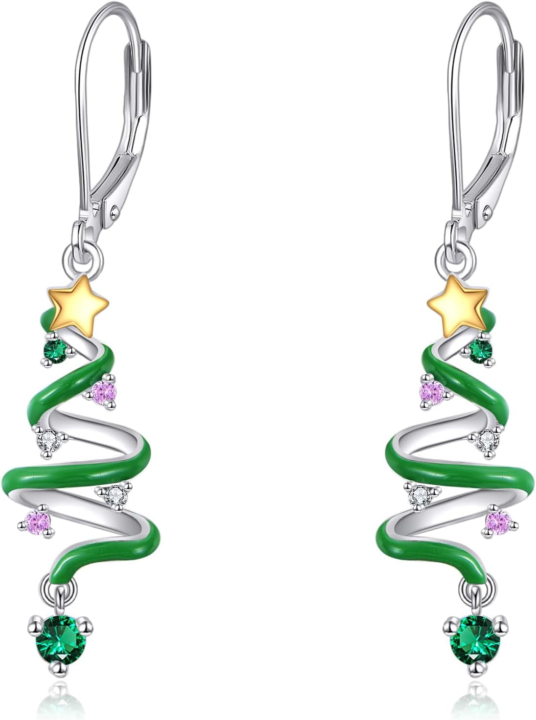 Christmas Earrings S925 Sterling Silver Christmas Tree Earrings Dangle ...