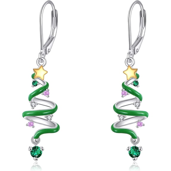 Christmas Earrings S925 Sterling Silver Christmas Tree Earrings Dangle ...