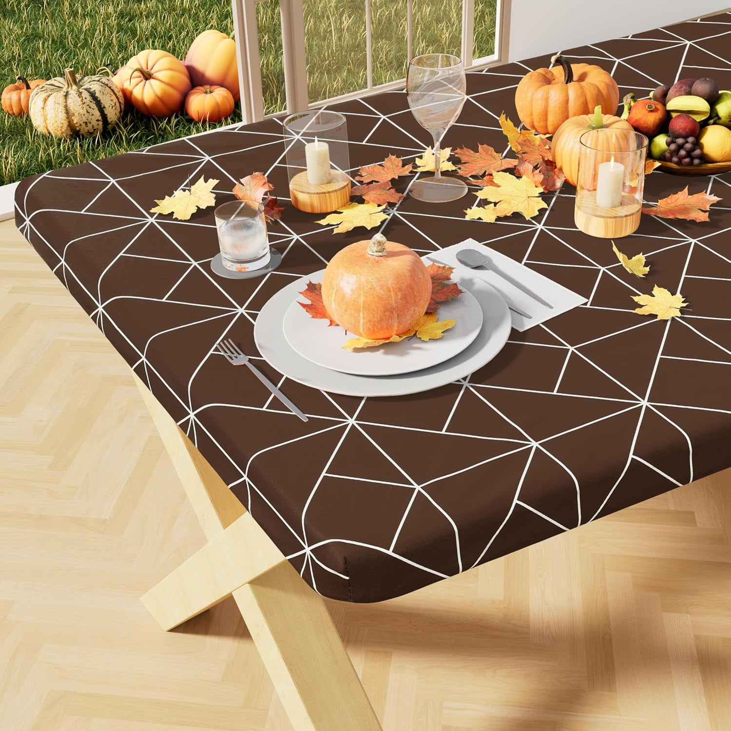 Rectangular Vinyl Tablecloth, Fitted Tablecloth, Elastic Edge, Flannel ...