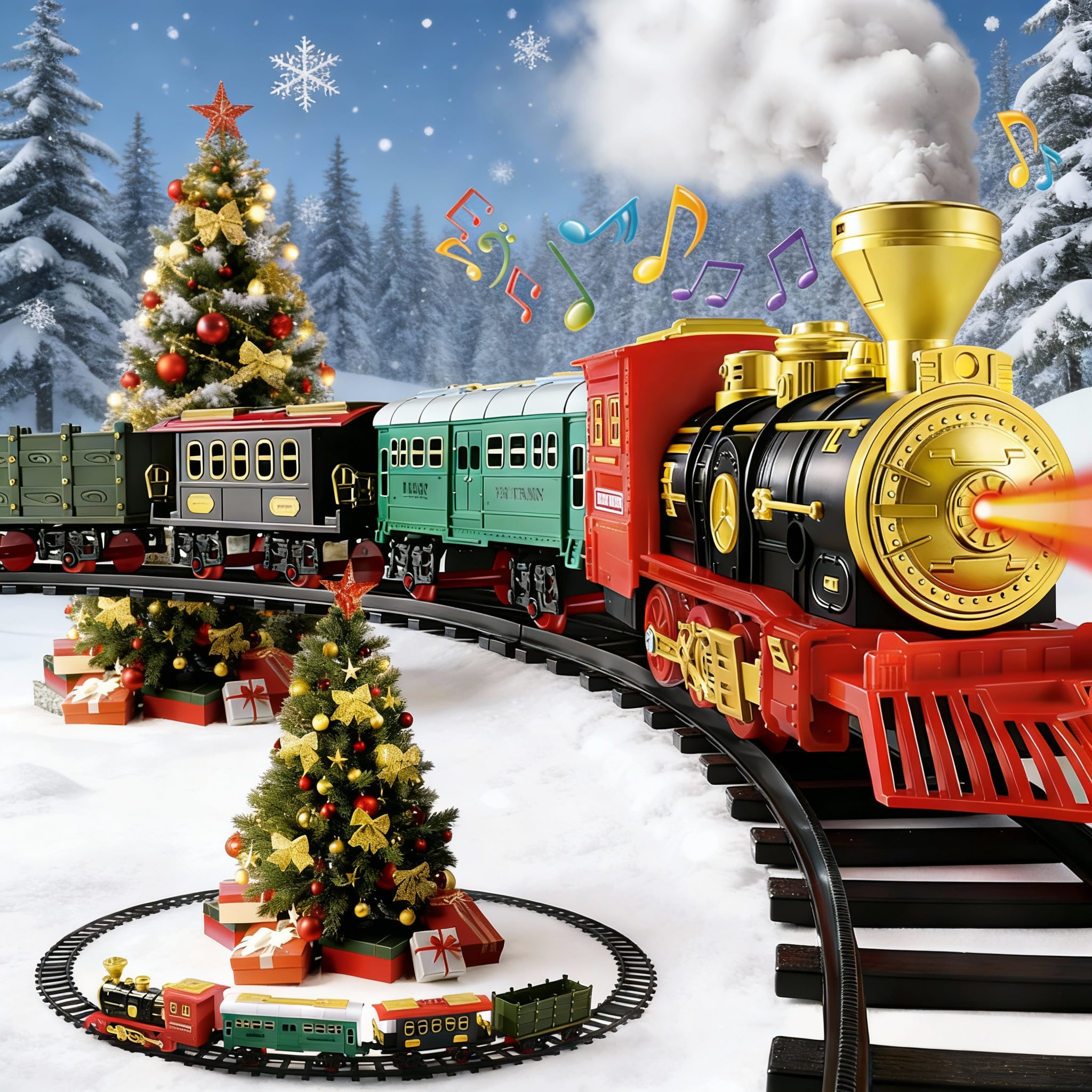 Christmas Electric Steam Train Set Toy with Smoke Spray, DIY Track ...