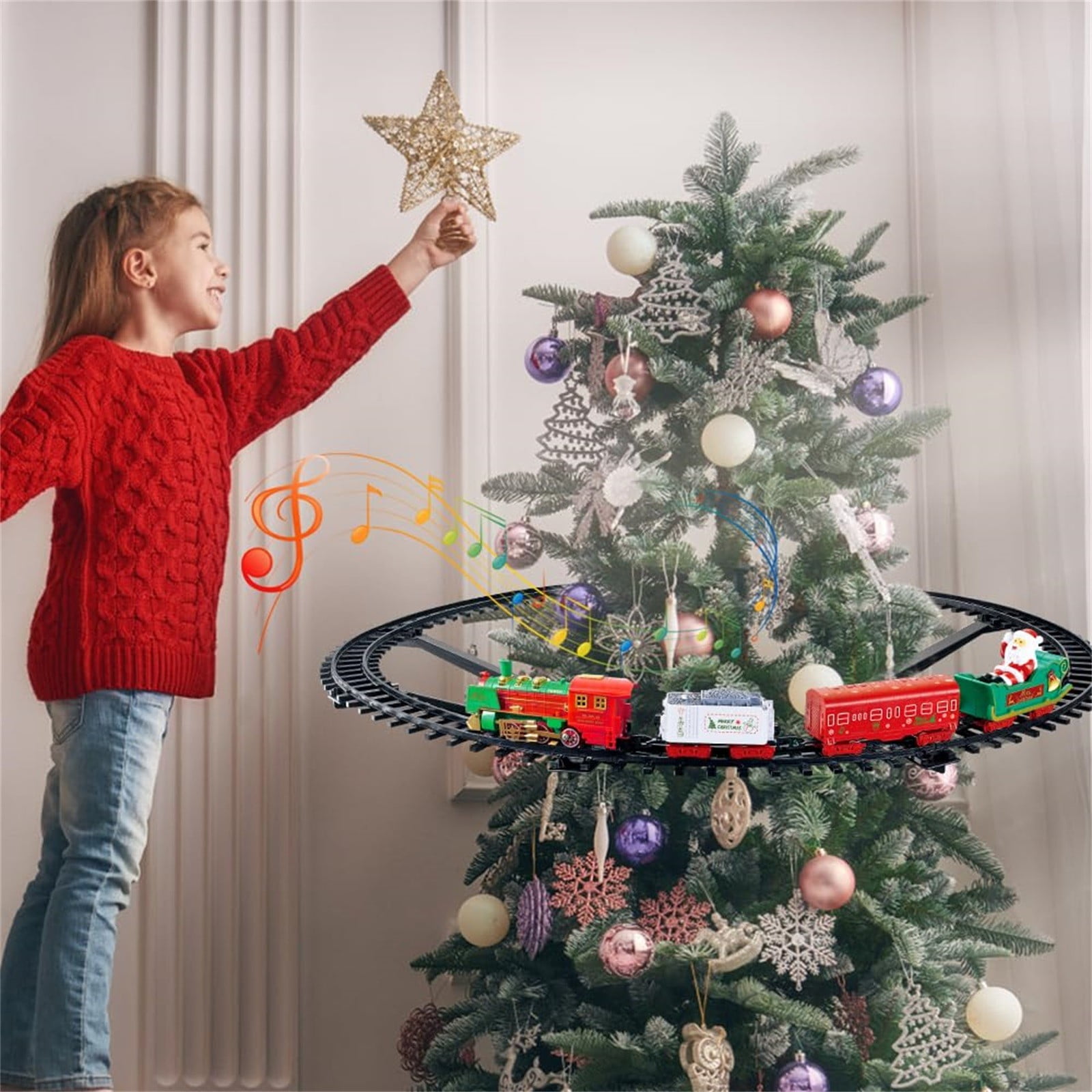 Christmas Electric Train Christmas Tree Hanging Rail Car (Battery Not ...