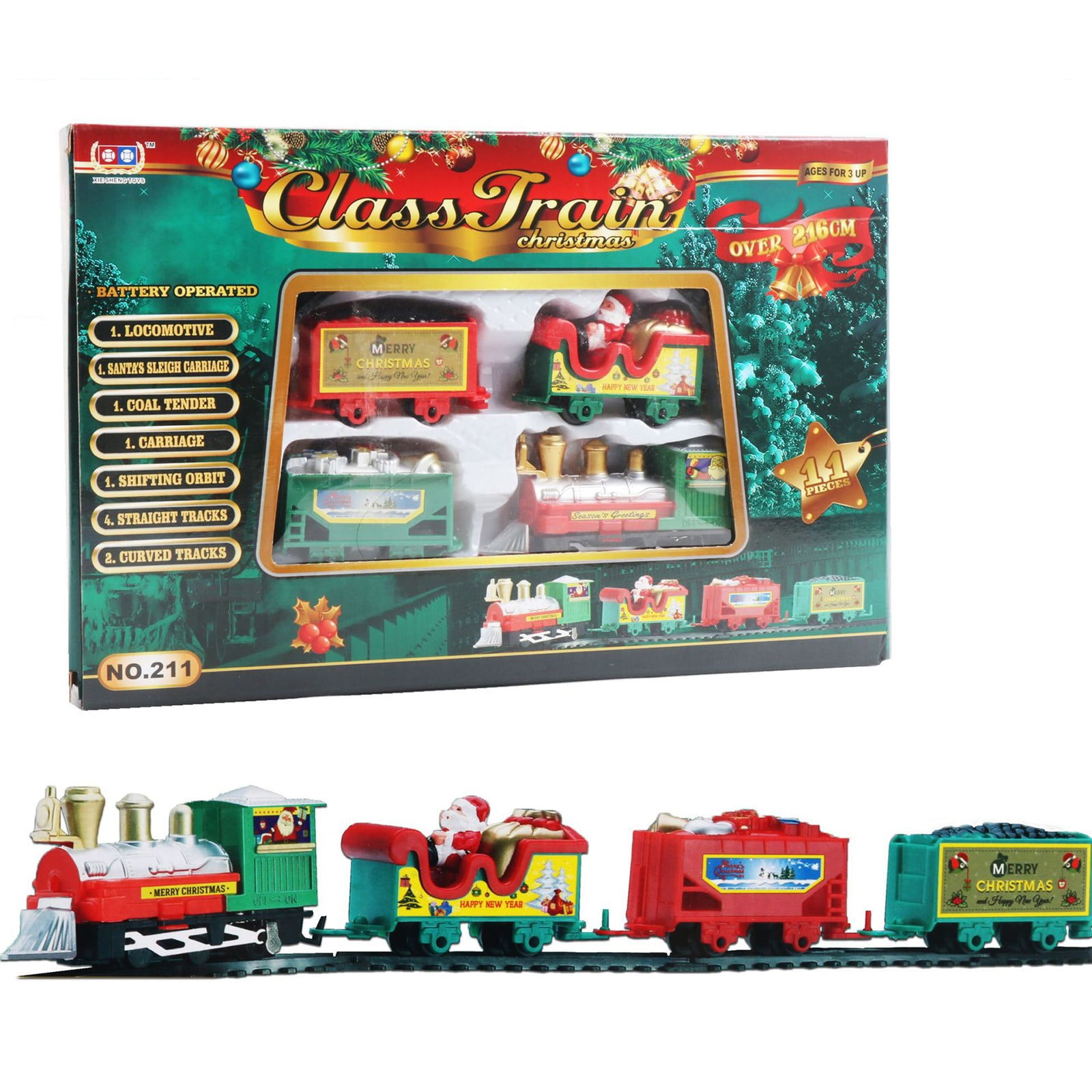 Christmas Electric Train Set, 216cm Circumference Track Battery-Powered ...