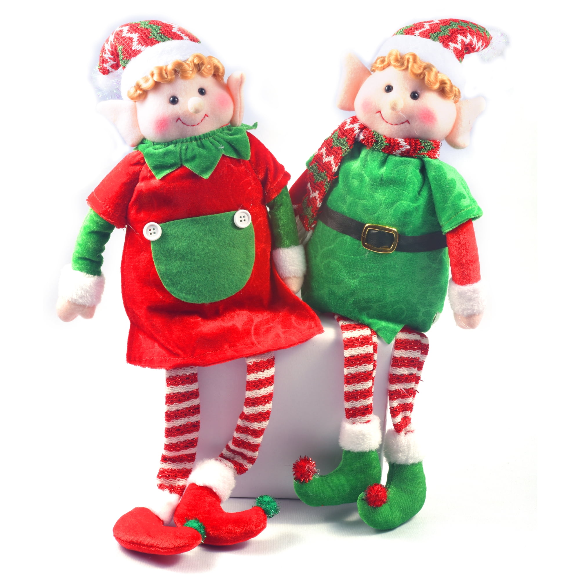 Christmas Elf - 2 Shelf Elves - Plush Toy Figures - Holiday Decorations ...