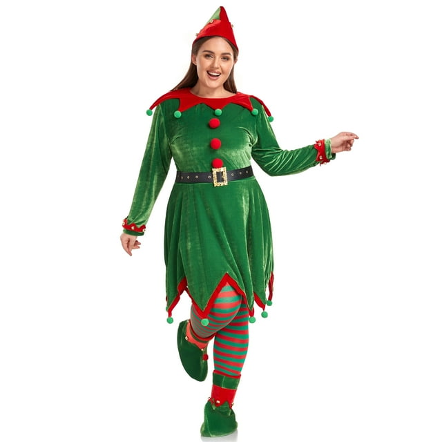 Christmas Elf Costume Set Women Fancy Halloween Costume Adult Holiday ...