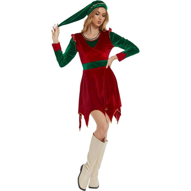 Christmas Elf Costume for Women Dress with Hat Jovie Elf Cosplay Suit ...