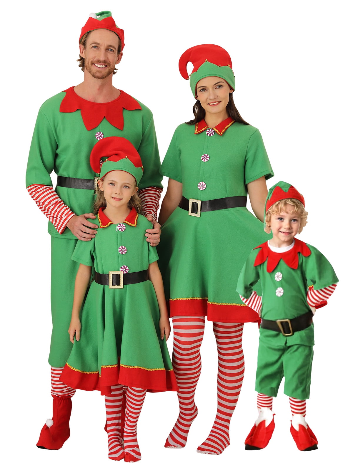 Christmas Elf Costumes Parent-Child Holiday Green Elf Outfits Xmas ...