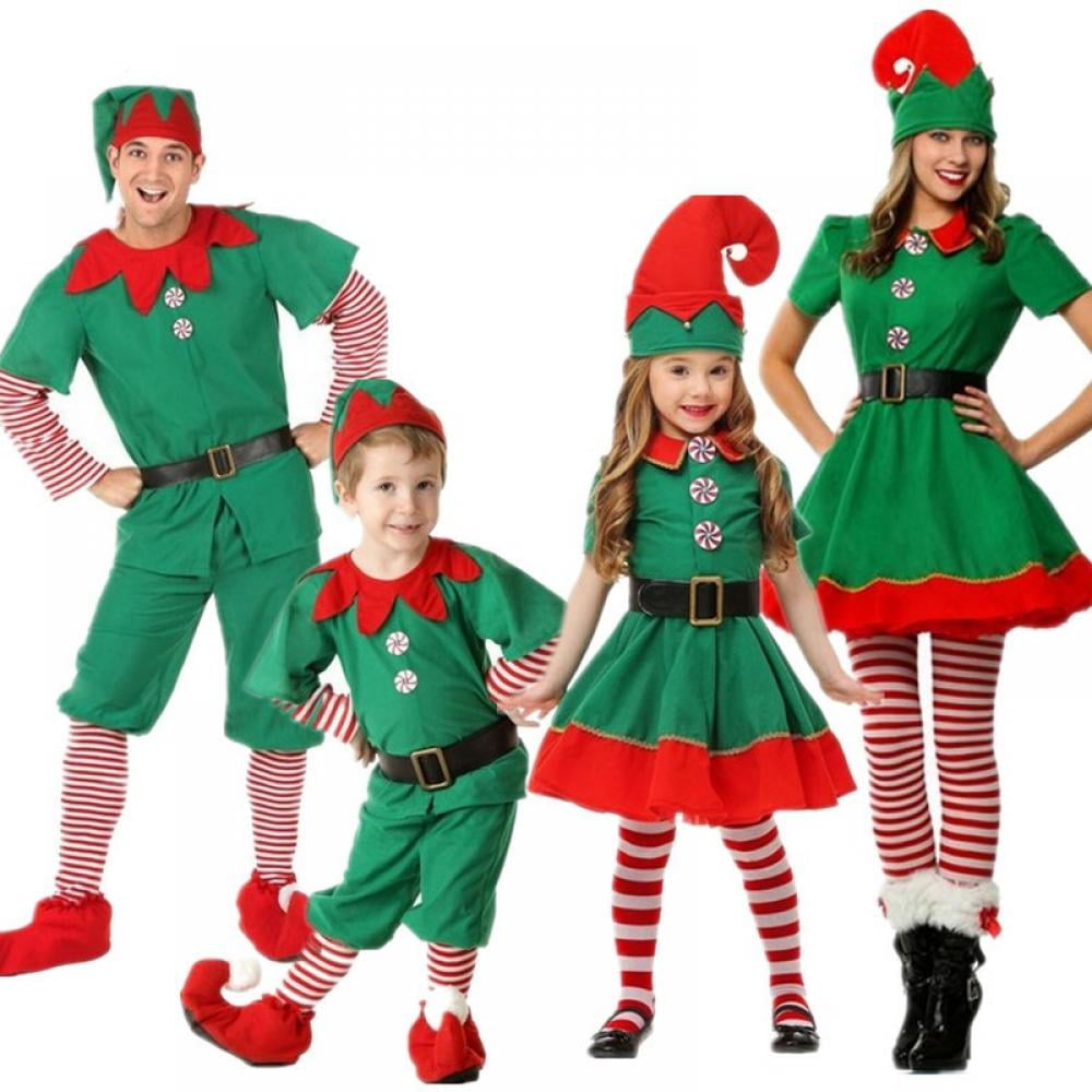 Christmas Elf Costumes Parent-Child Holiday Green Elf Outfits Xmas ...