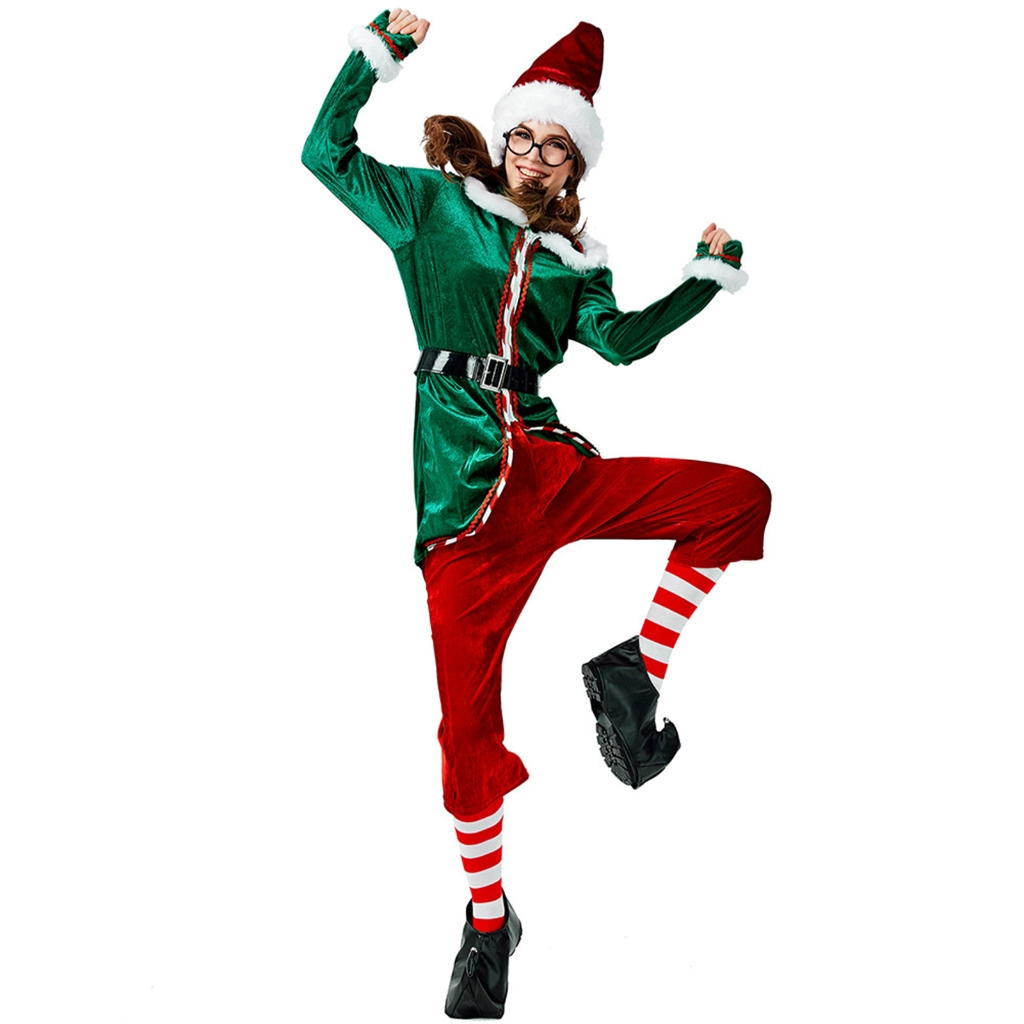 Christmas Elf Fancy Dress Costume with Elf Hat, Shirt, Pants, Belt ...