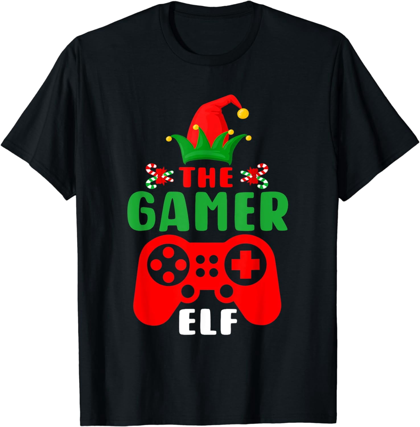 Christmas Elf Gamer Controller Boys Kids Teens Gaming Xmas T-Shirt ...