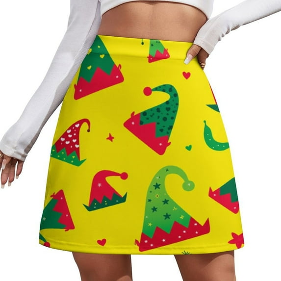 Christmas Elf Hat Pattern Women's High Waist Skirt Stretchy Casual Mini ...
