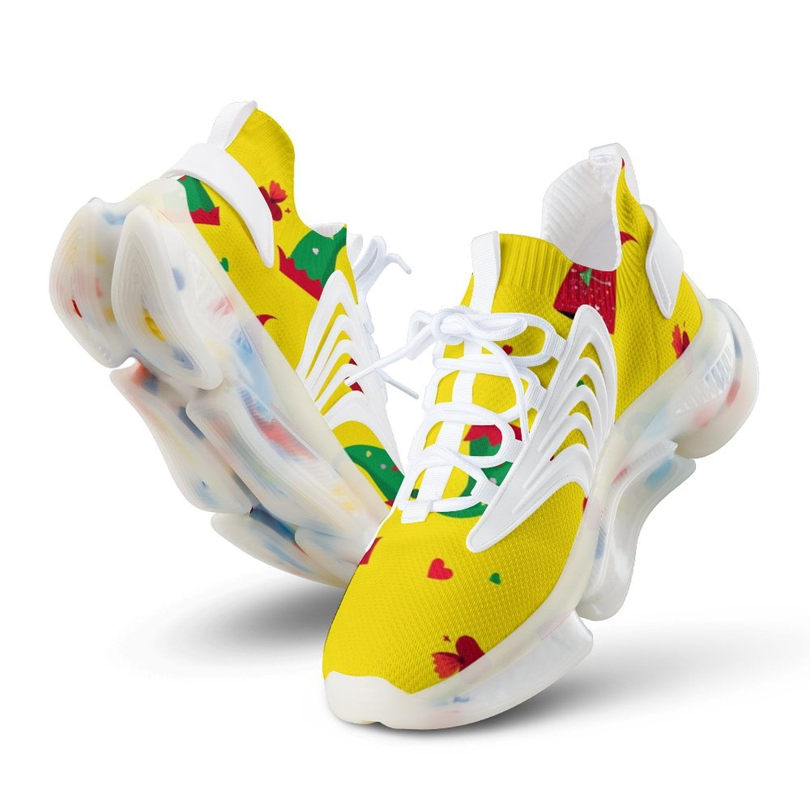Christmas Elf Hats Pattern Yellow Walking Shoes for Men Woman ...