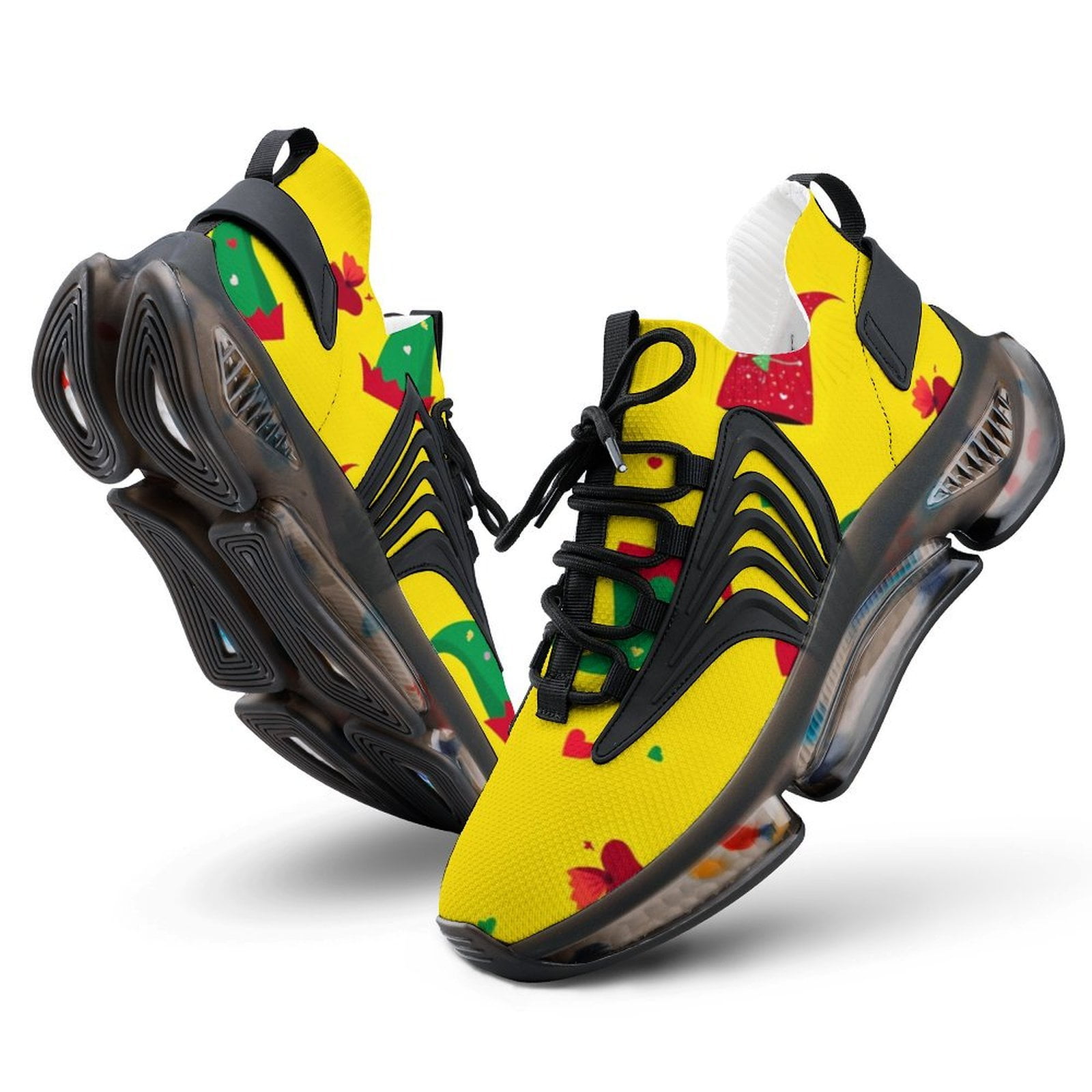 Christmas Elf Hats Pattern Yellow Walking Shoes for Men Woman ...