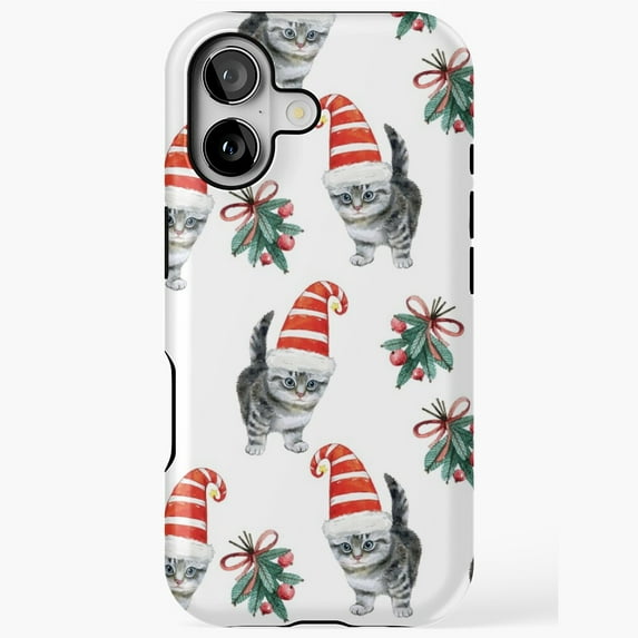 Christmas Elf Kitten Pattern Cute Holiday Cat Art Phone Case with ...