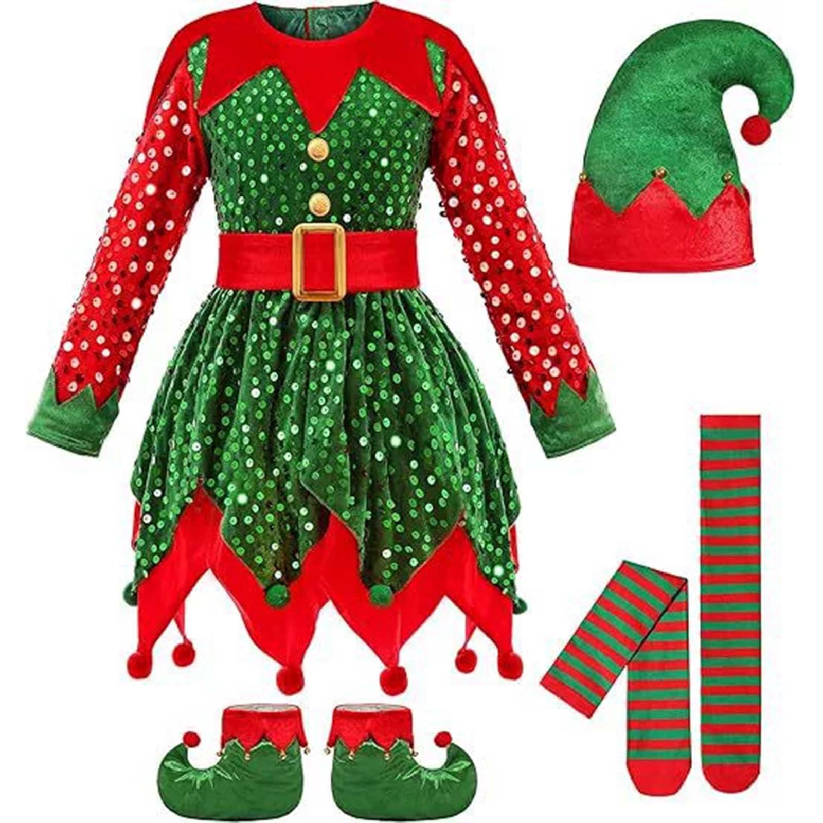 Christmas Elf Outfits Set Girls Clothes Fairy Dress For Holiday Party ...