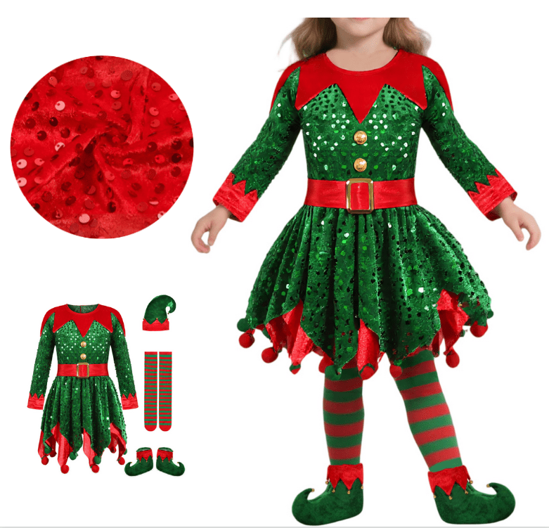 Christmas Elf Outfits for Girls Outfits Long Sleeve Holiday Velvet ...