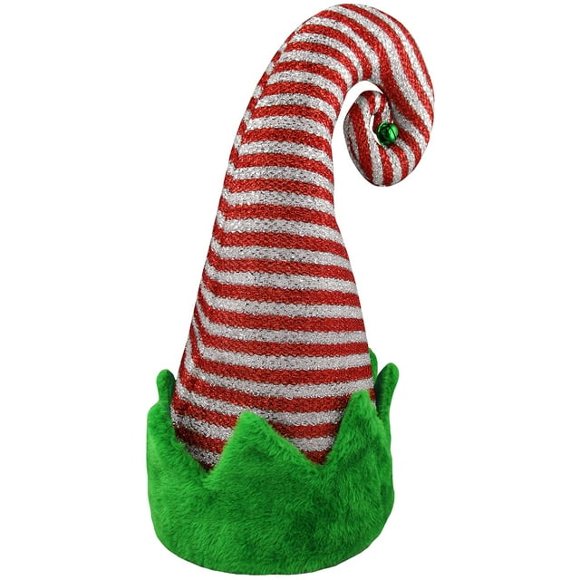 Christmas Elf Red Green Striped Shiny Hat Bell Santa Helper Costume ...