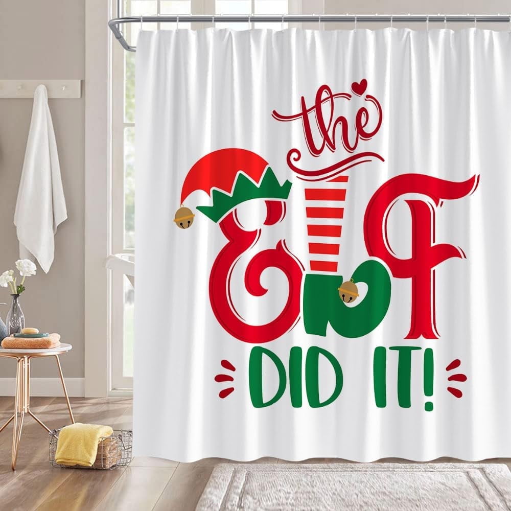 Christmas Elf Shower Curtain Red Green Xmas Elf Gnome Legs Funny Quotes ...