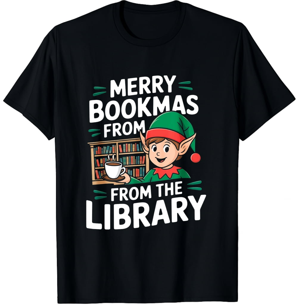 Christmas Elf T Shirt Green Merry Bookmas From The Library Print ...