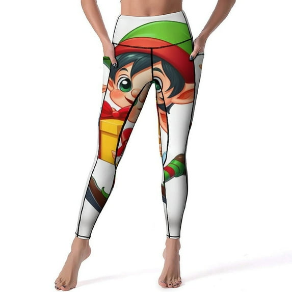 Christmas Elf with Gift Pants Leggings for Fitness Fitness Woman ...