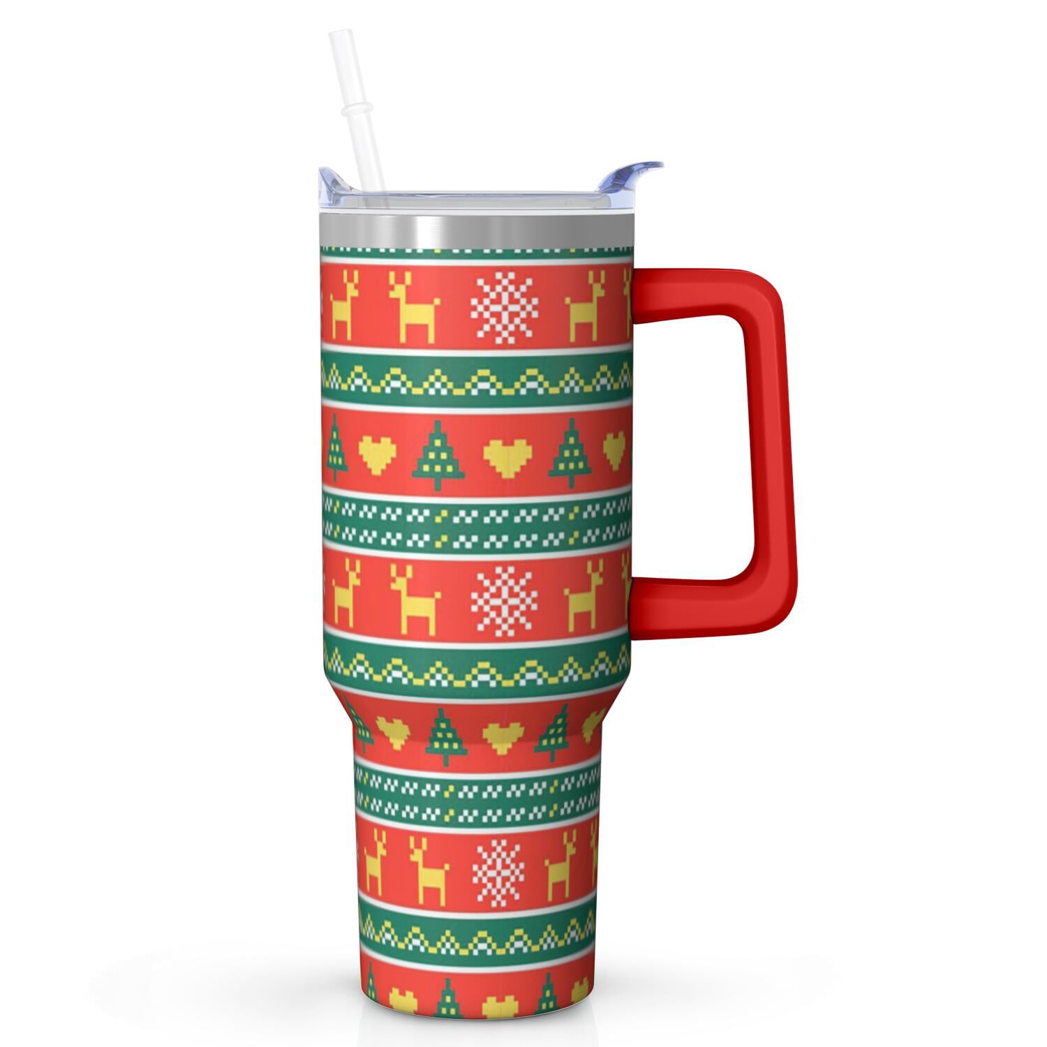 Christmas Elk 40oz Stainless Steel Coffee Cup with Handle and Straw ...