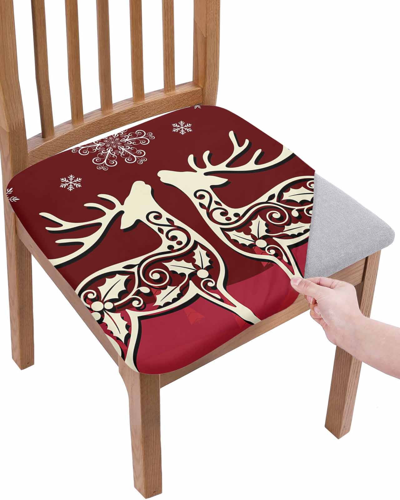 Christmas Elk Chair Seat Covers for Dining Room Stretch Chair Seat ...