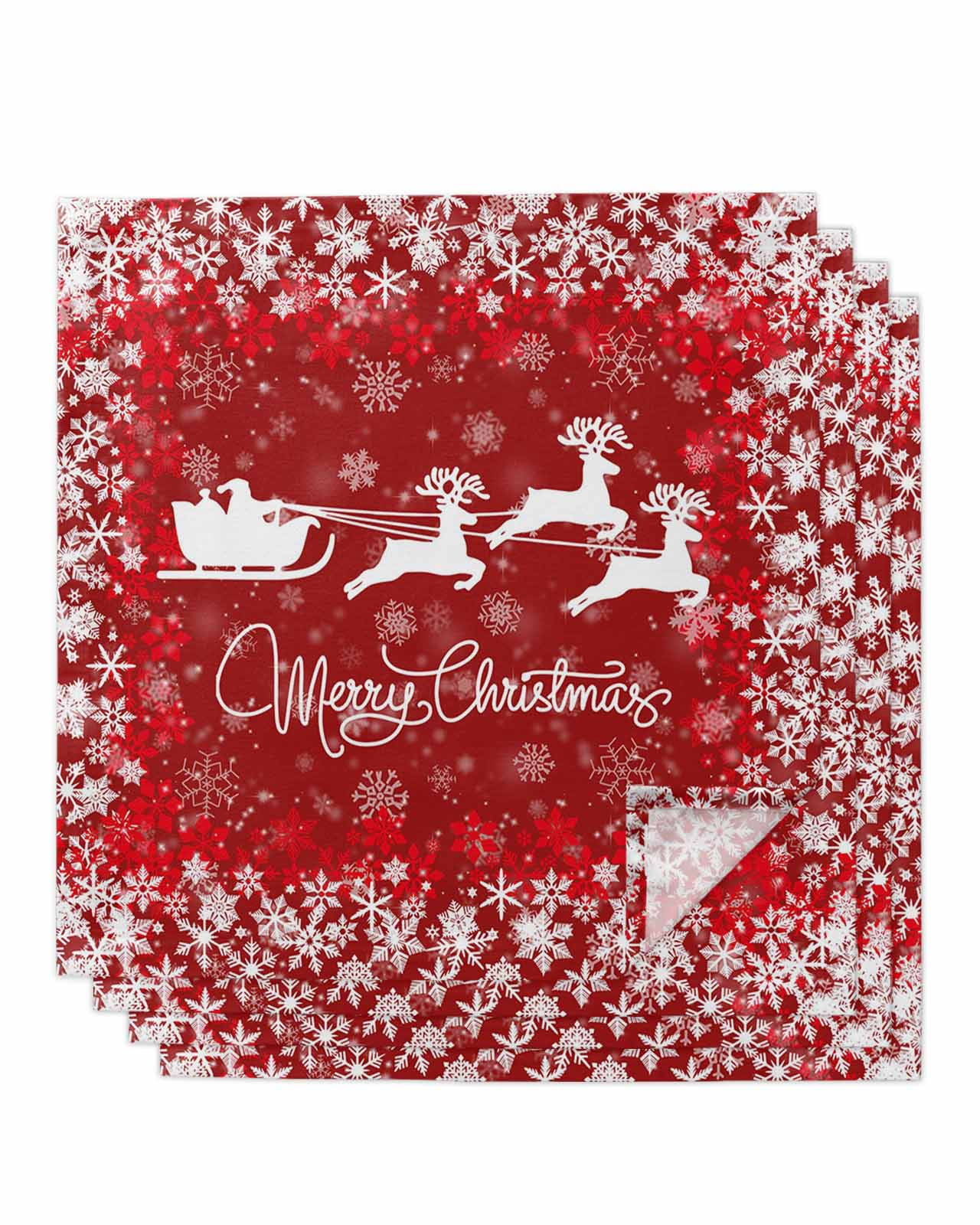 Christmas Elk Cloth Napkins Set of 4 Reusable Dinner Napkins, Winter ...
