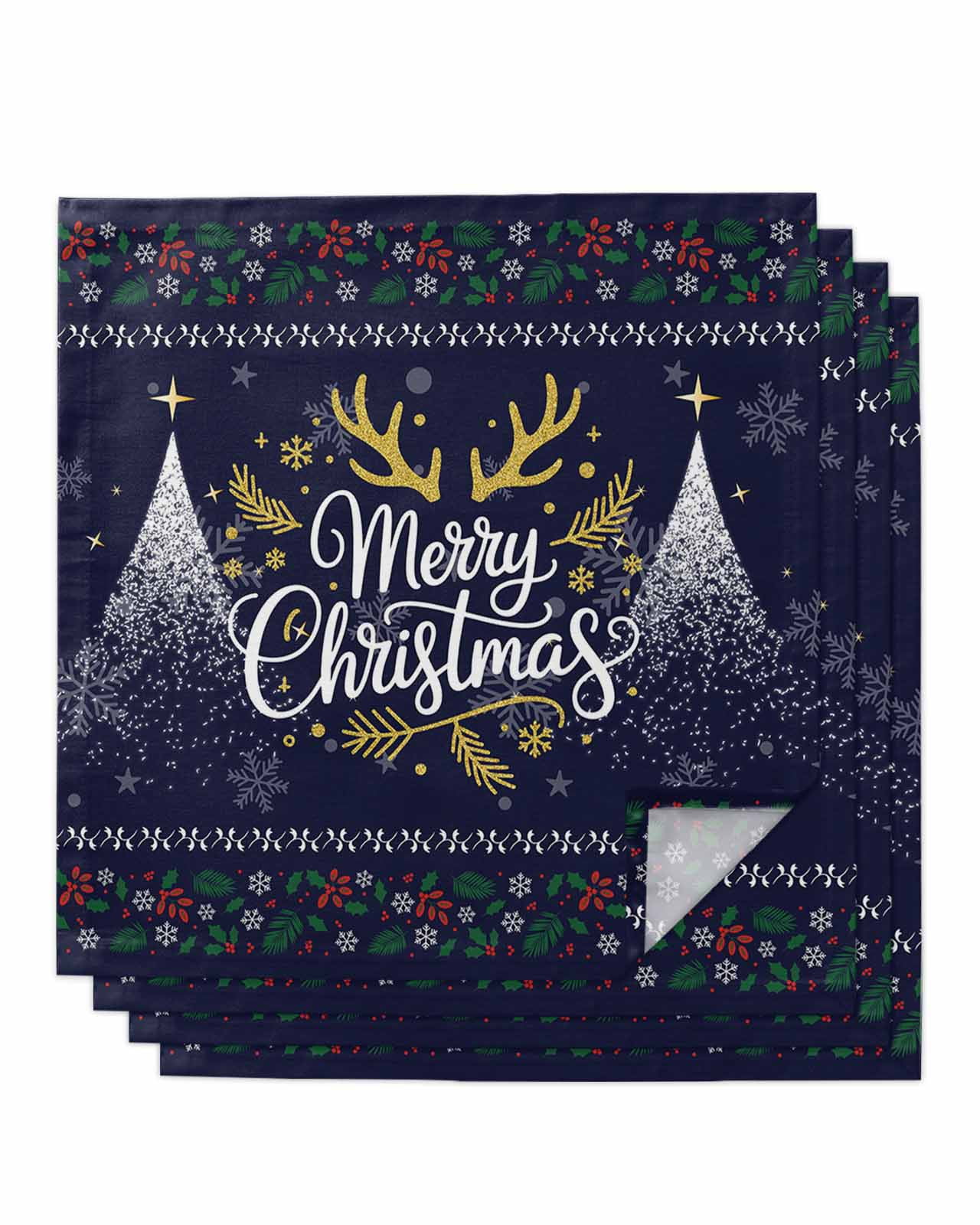 Christmas Elk Cloth Napkins Set of 4 Reusable Dinner Napkins, Winter ...