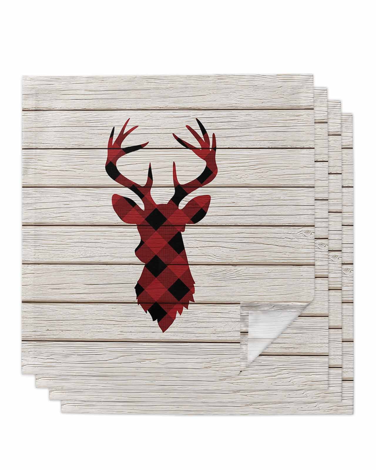Christmas Elk Cloth Napkins Set of 4 Reusable Dinner Napkins, Xmas Red ...