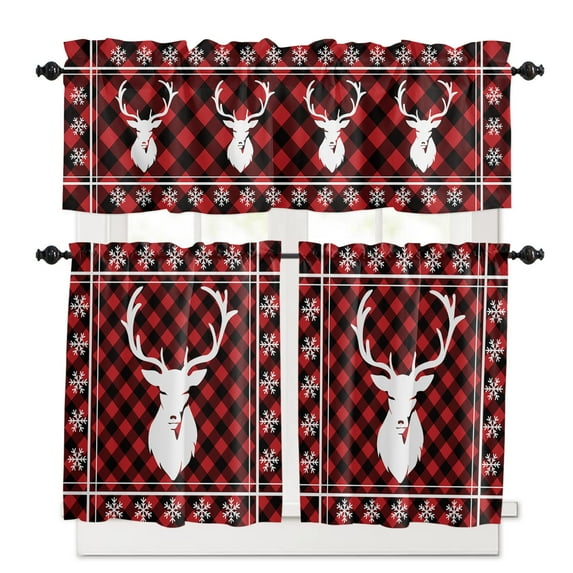 Christmas Elk Kitchen Curtains Valances and Tiers Set of 3 Snowflake ...