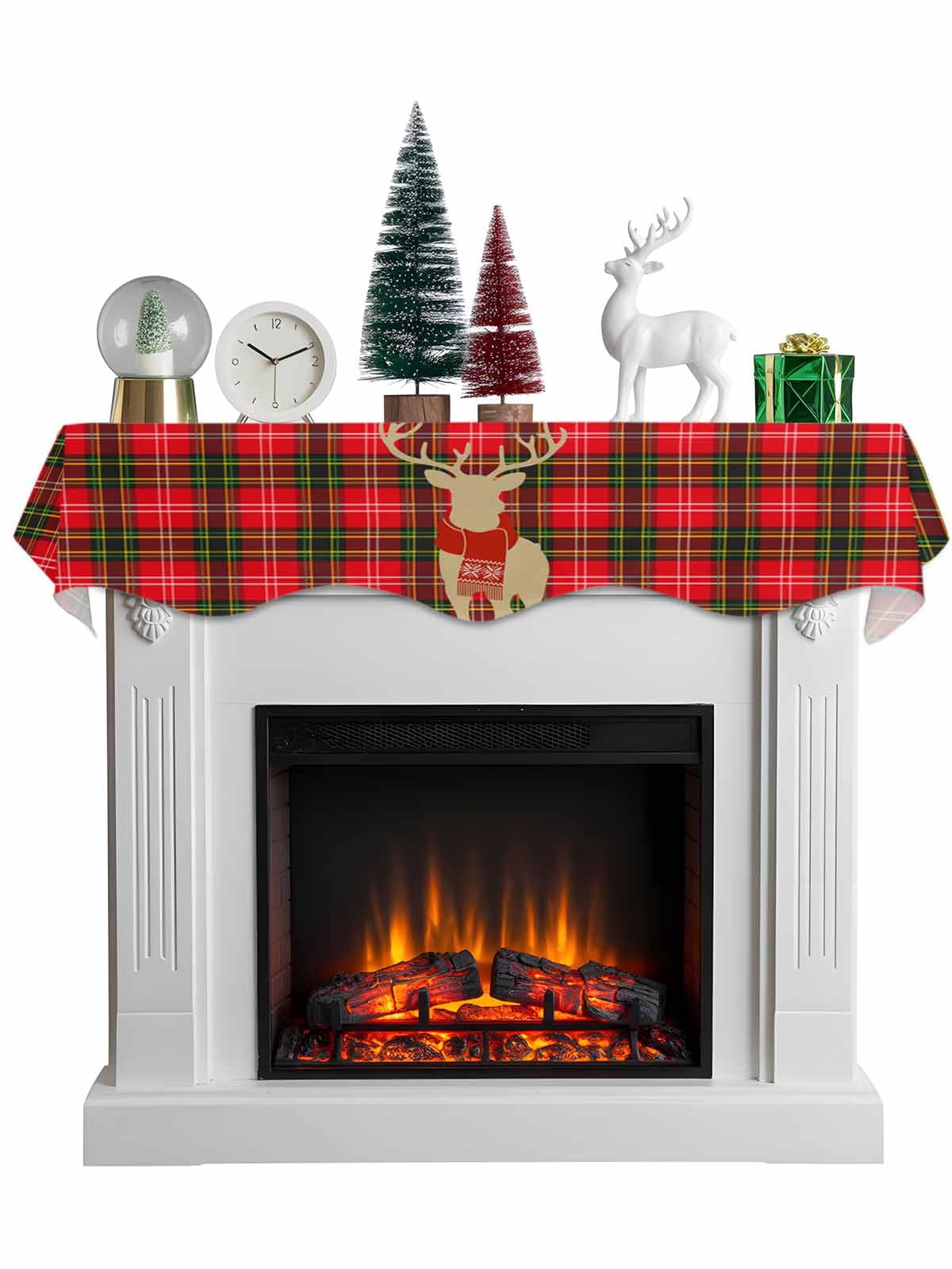 Christmas Elk Mantel Scarf Fireplace Decorations for Living Room, Red ...