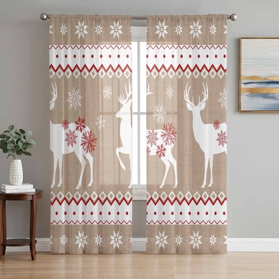 Christmas Elk Sheer Curtains 72 Inch Length 2 Panels Set, Xmas ...
