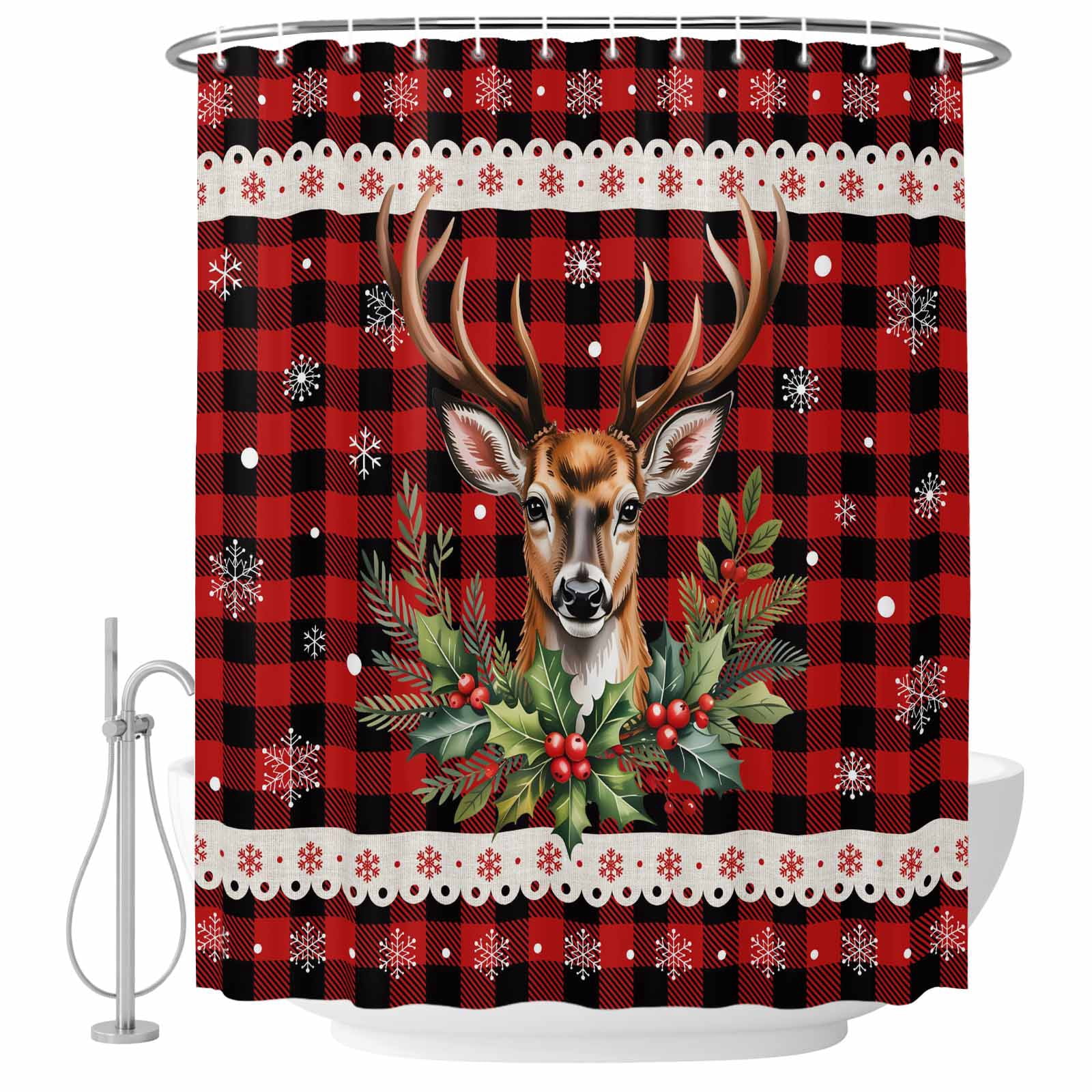 Christmas Elk Shower Curtain Set - 48" x 72" Washable Bathtub Curtain ...